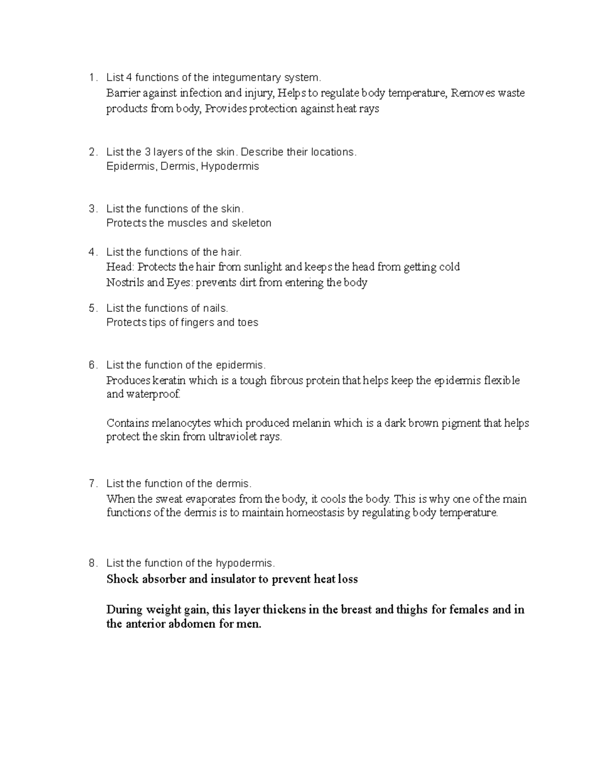Integumentary System Exit Ticket - List 4 functions of the ...