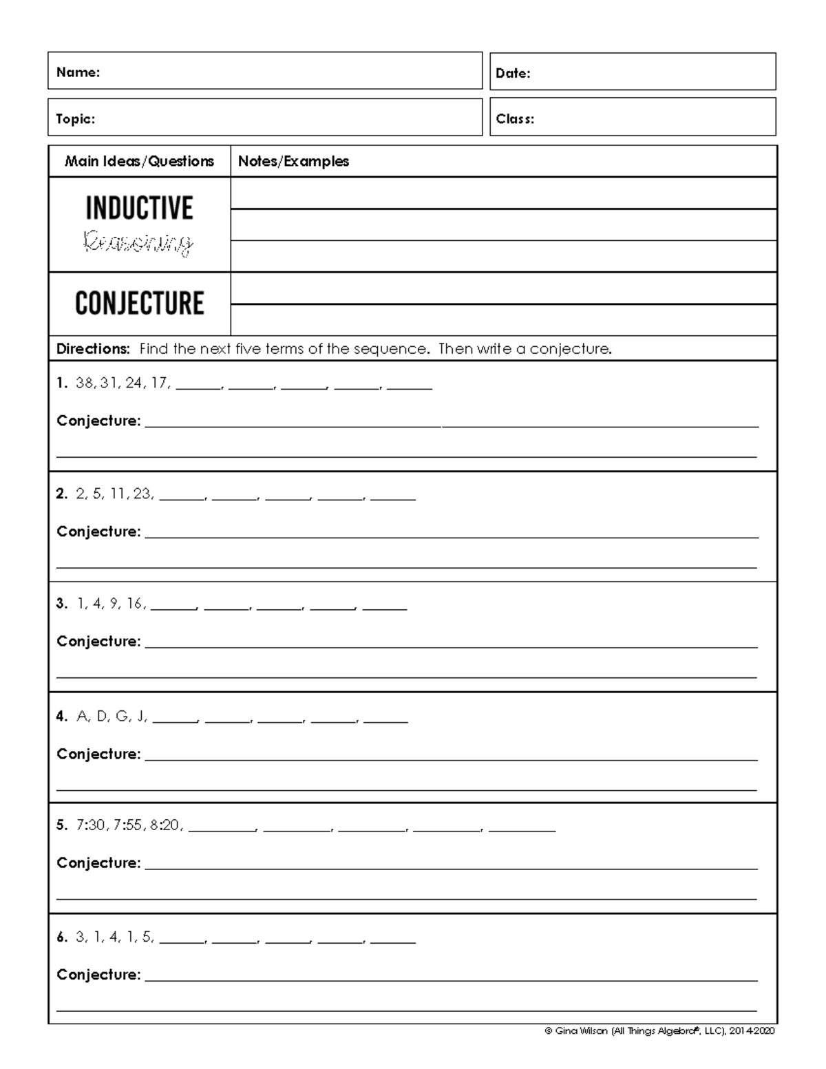 Inductive Reasoning Practice: Sequences and Conjectures (2-1) - Studocu