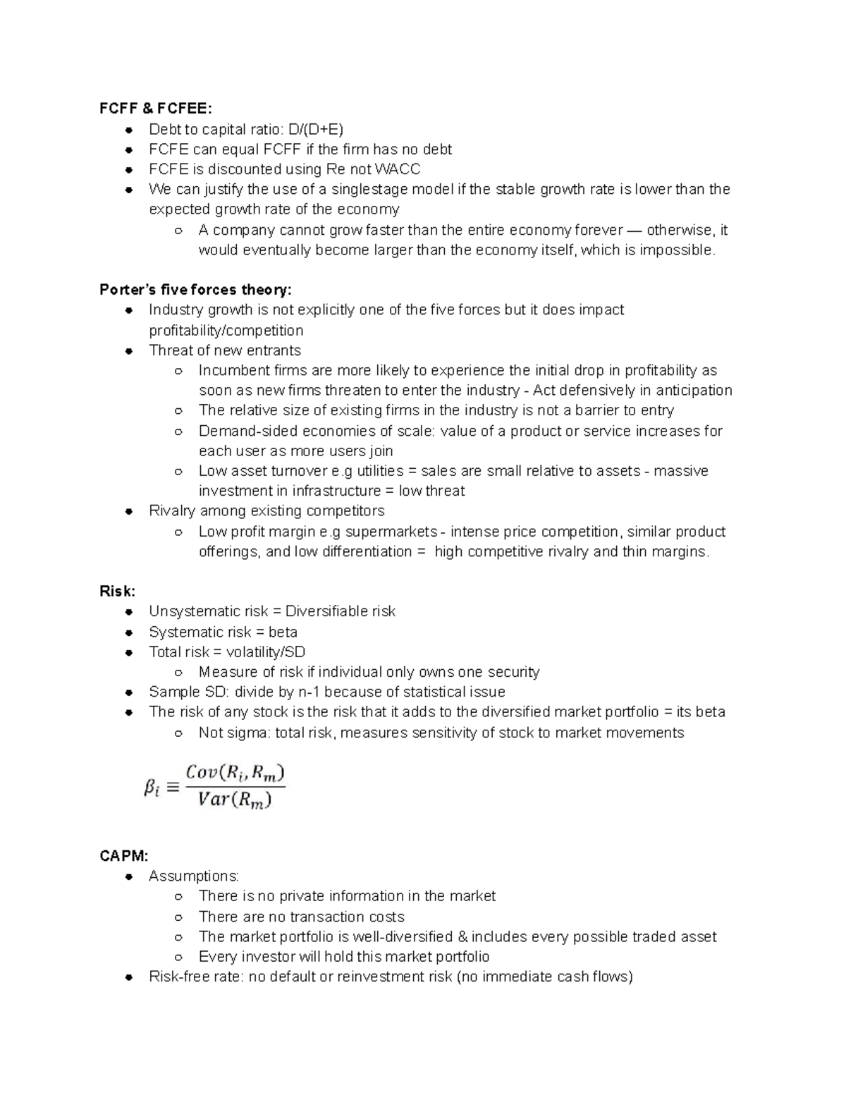 FCFF & FCFE Analysis: Debt Ratios, Risk, and Valuation Insights - Studocu