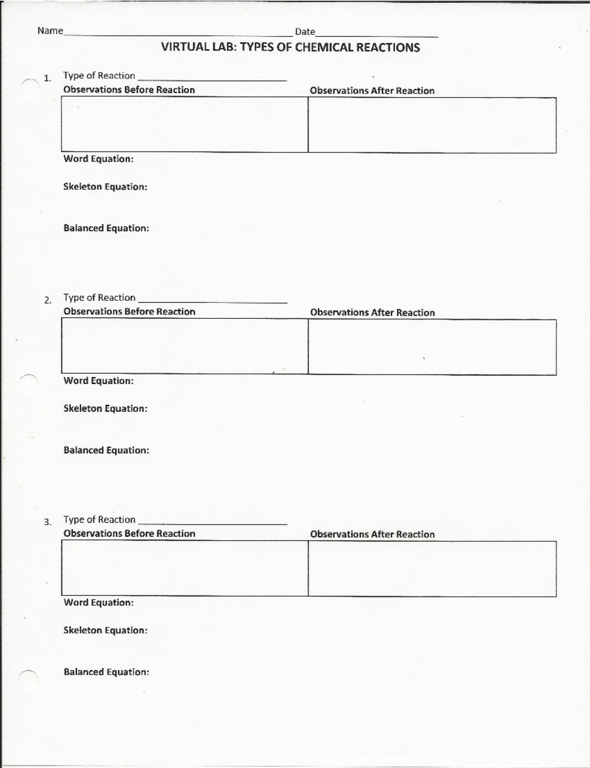 Virtual Lab- Types of Chemical Rxns pt - General Biology - Studocu