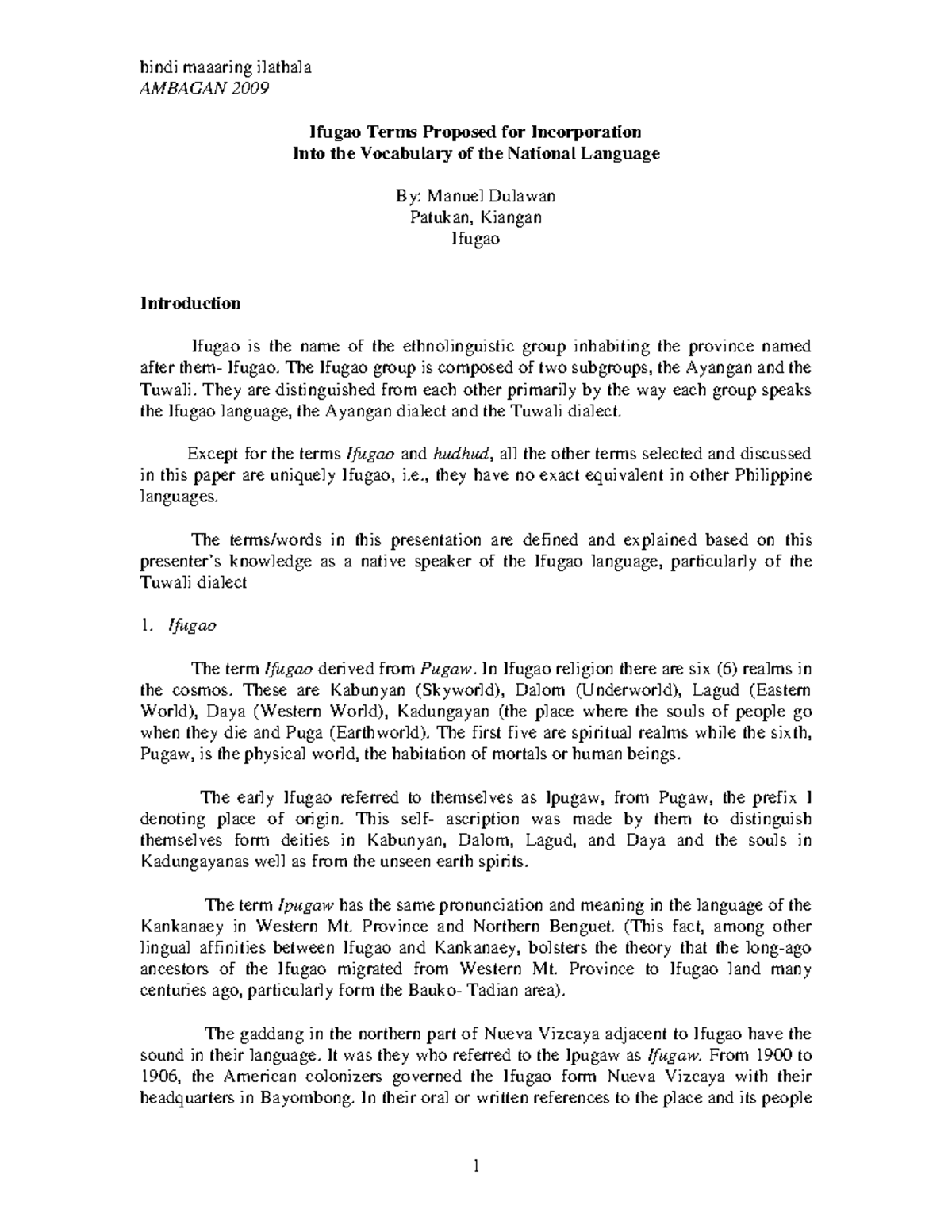 Ifugao Terms for National Language Vocabulary - Filipino Study Notes ...