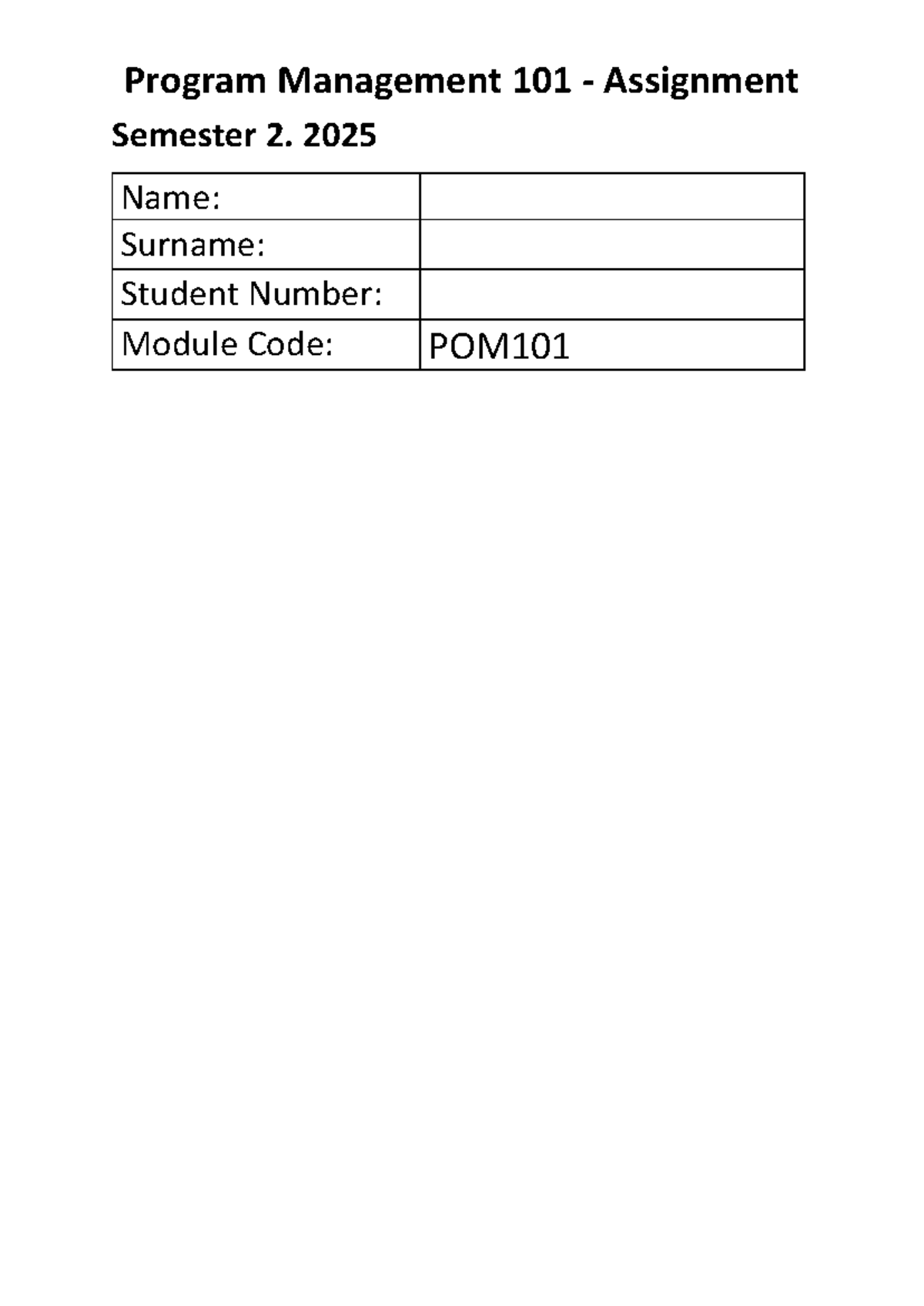 POM101 Program Management 101 Assignment - Semester 2 Analysis - Studocu