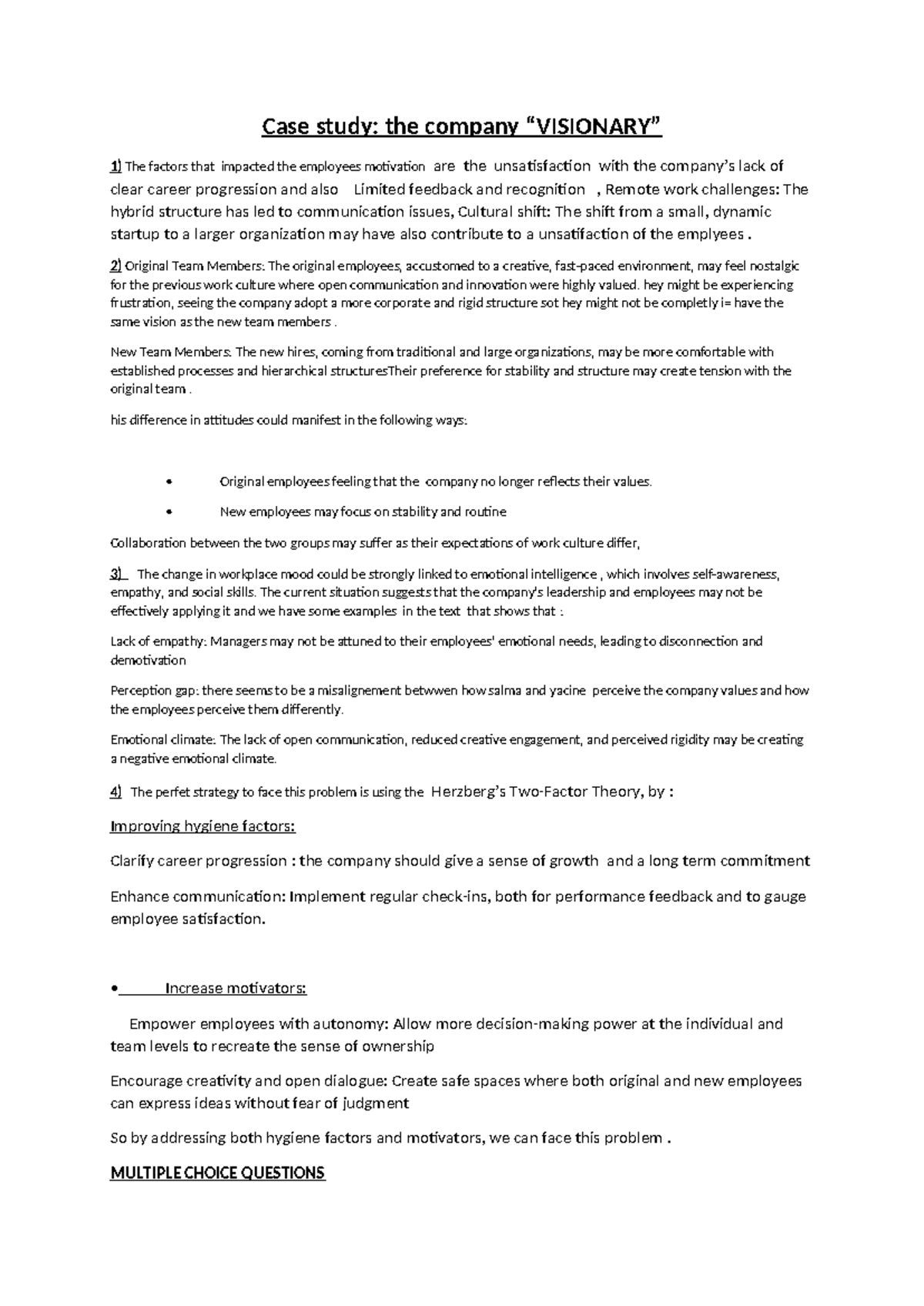 Case Study: Employee Motivation Challenges in Company Dynamics - Studocu