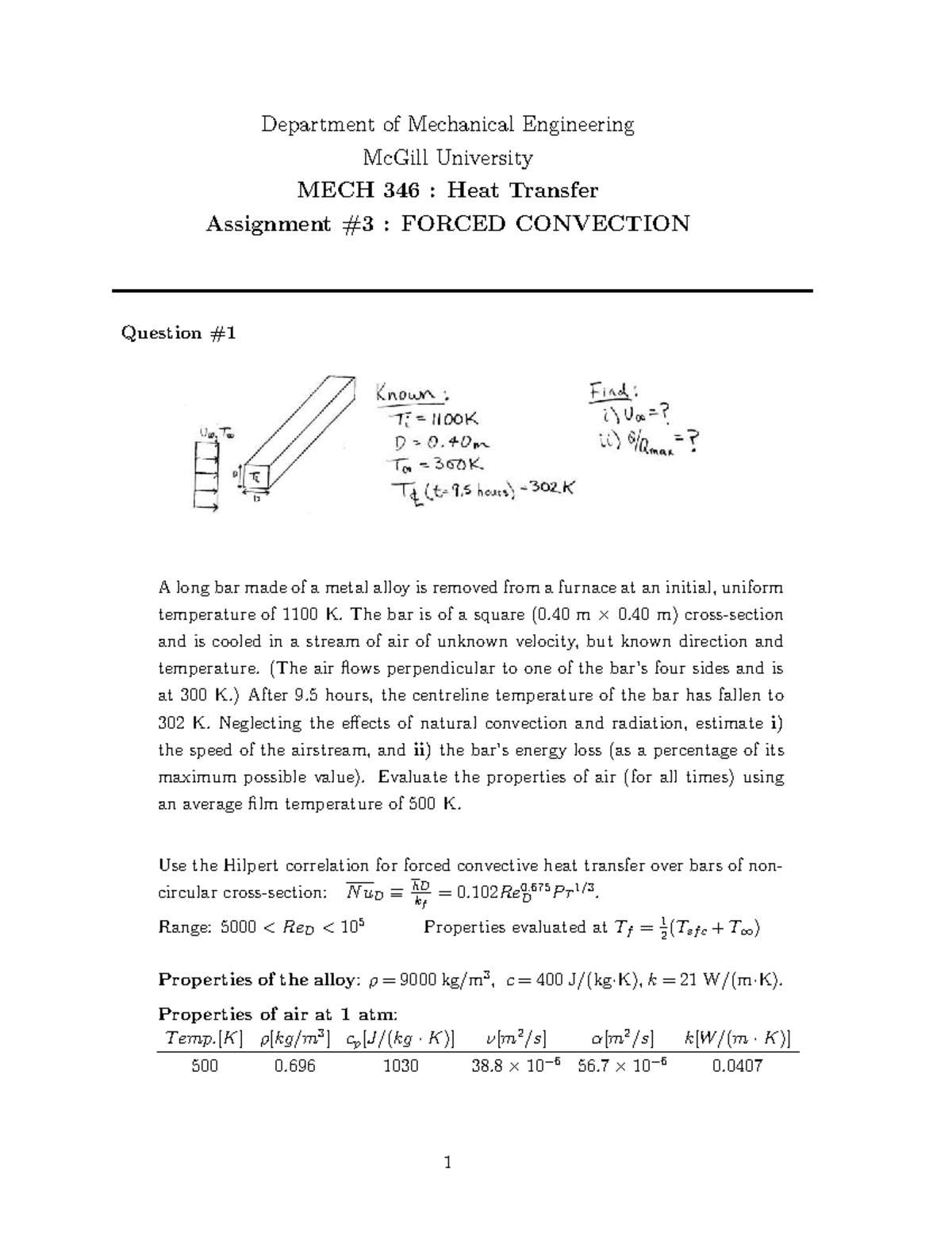 MECH 346: Heat Transfer Assignment on Forced Convection Analysis - Studocu