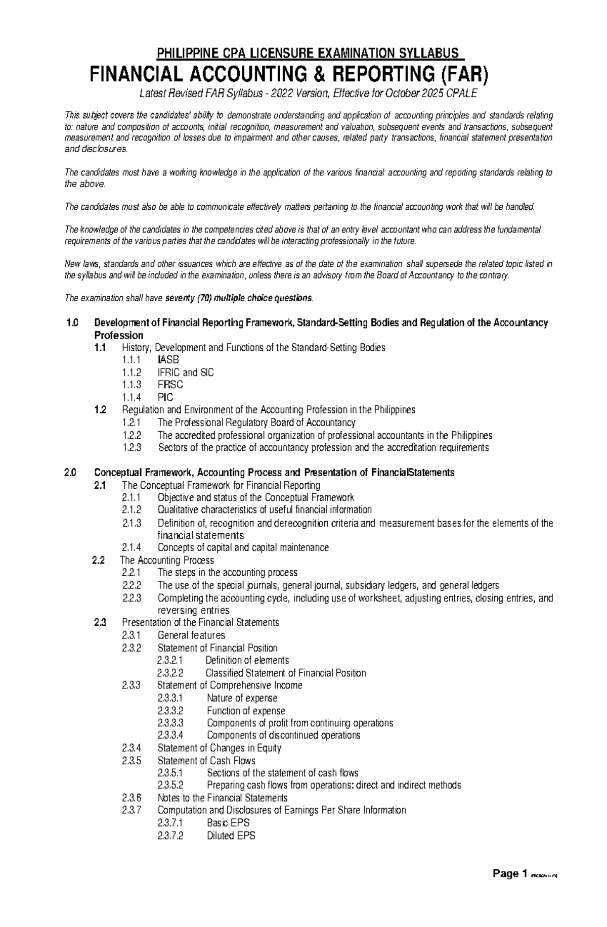 FAR Syllabus for Philippine CPA Licensure Exam - Oct 2025 - Studocu