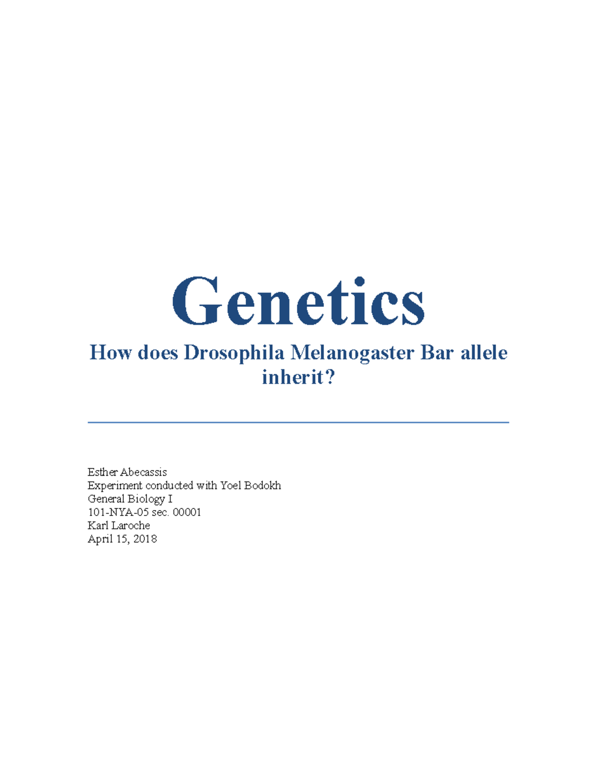 Genetics Lab Experiment on Drosophila Inheritance - Bio1 101-NYA-05 ...