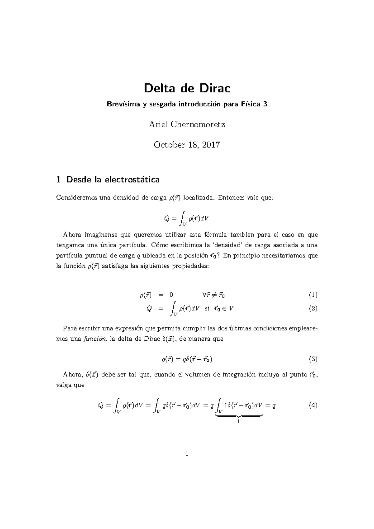 Delta Dirac - Delta de Dirac Brev ́ısima y sesgada introducci ́on para ...
