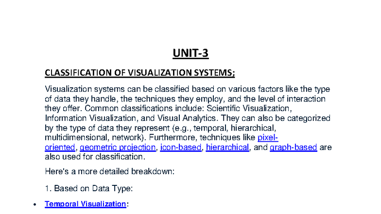 UNIT-3 (DV) - Classification and Techniques in Data Visualization - Studocu