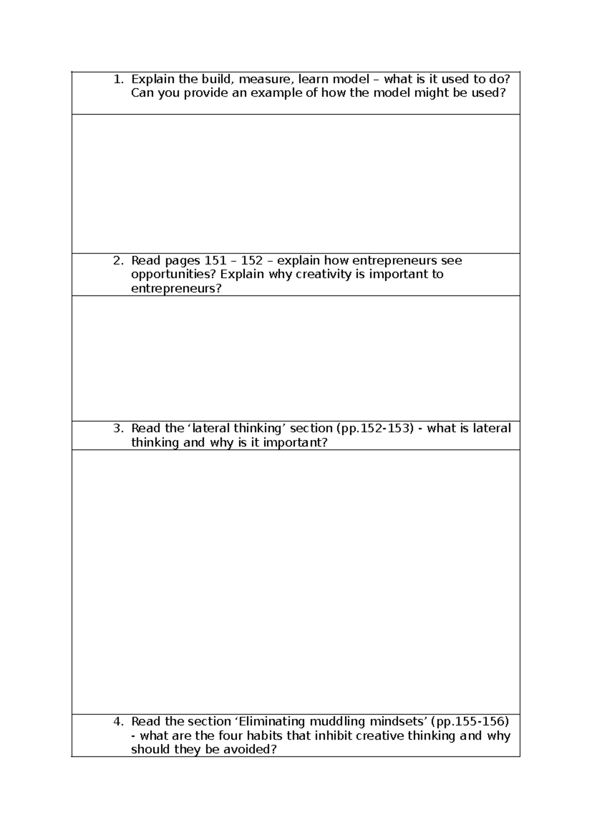 Worksheet for Week 2: Build, Measure, Learn & Creative Thinking - Studocu