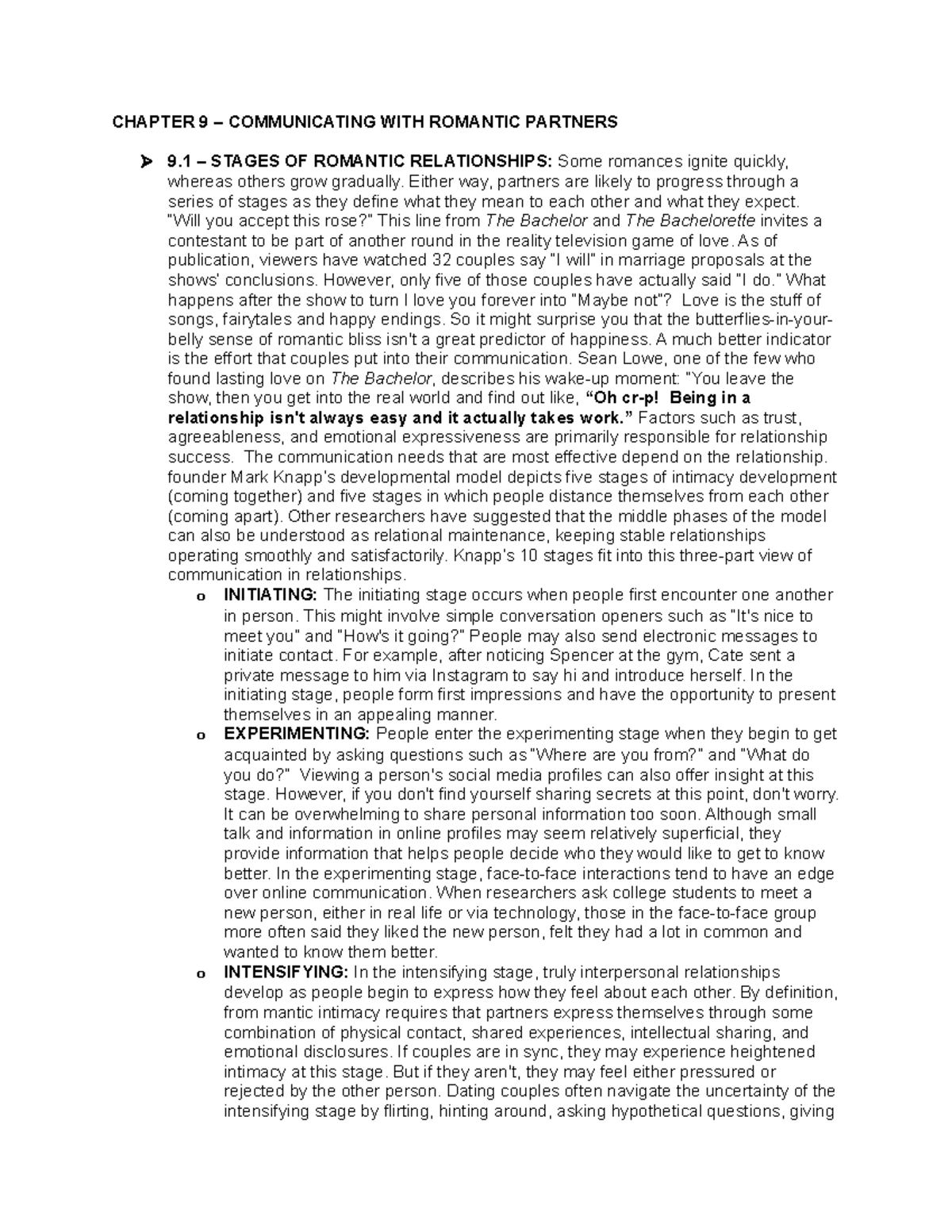 Chapter 9 SPCH: Communicating in Romantic Relationships - Studocu