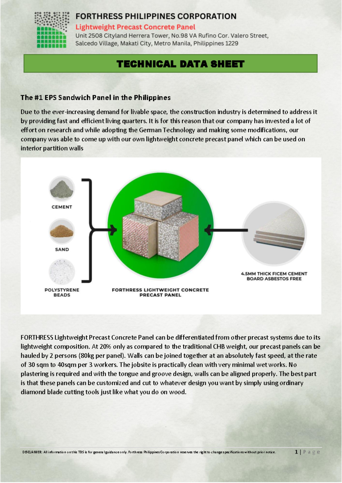 Forthress TDS 1 - Summary of Lightweight Precast Panel Features - Studocu