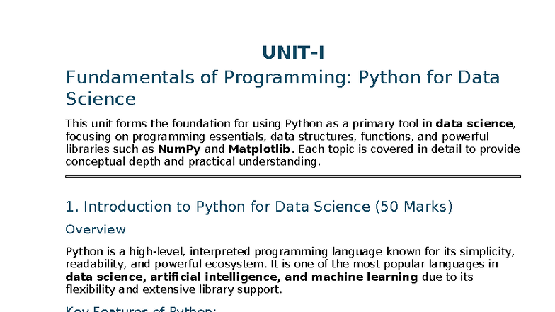 Data Science Python: Fundamentals & Applications (DSC101) - Studocu