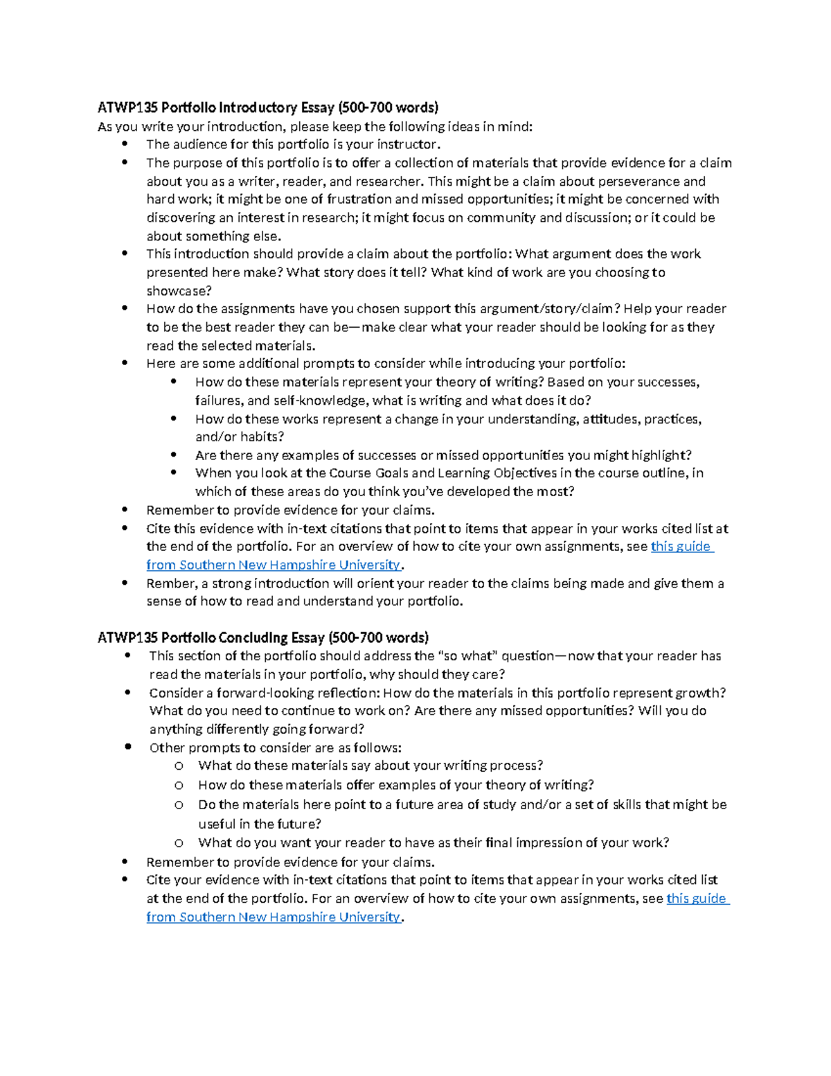 ATWP135 Portfolio Prompts: Intro & Concluding Essay Guidance - Studocu
