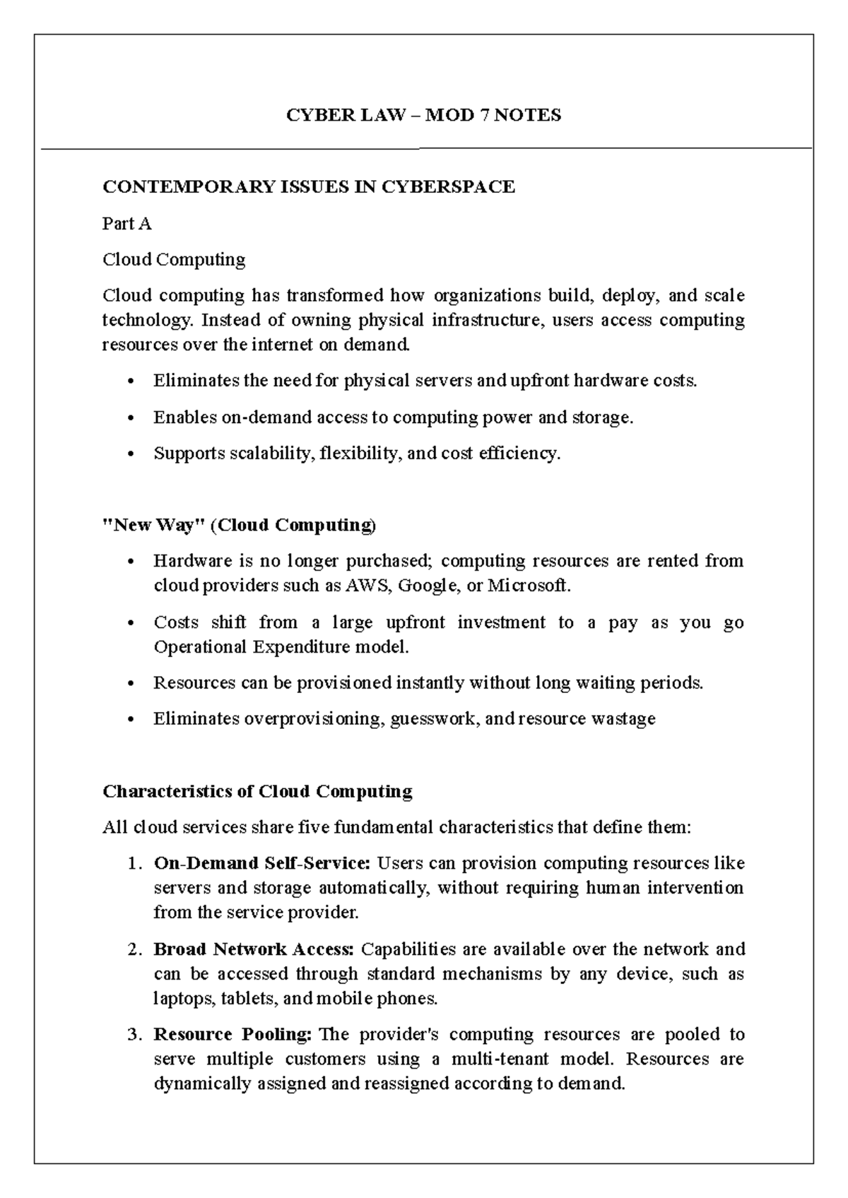 CYBER LAW MOD 7 NOTES: CLOUD COMPUTING & TECH CONVERGENCE - Studocu