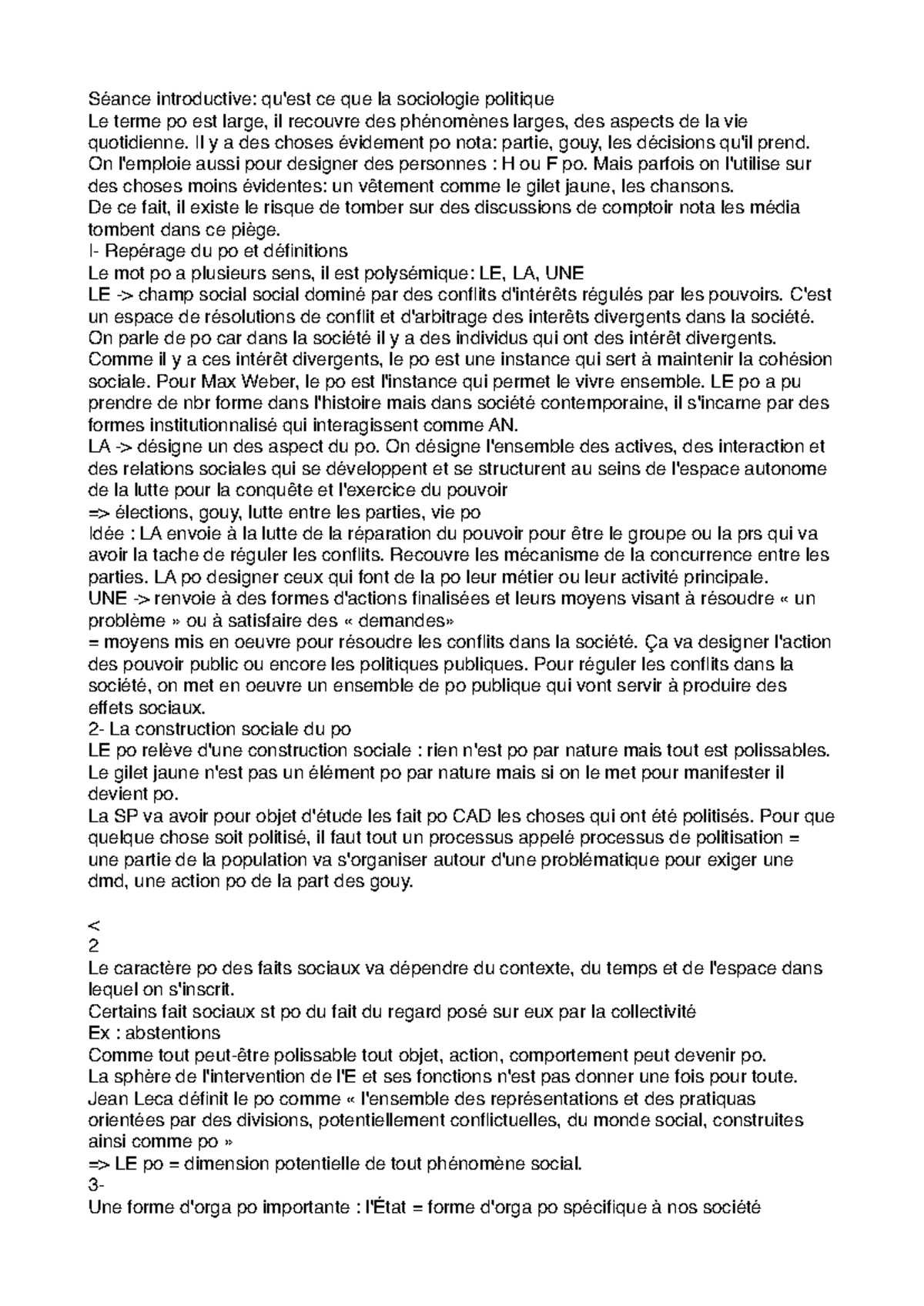 Cours socio - Séance introductive: qu'est ce que la sociologie politique Le terme po est large ...