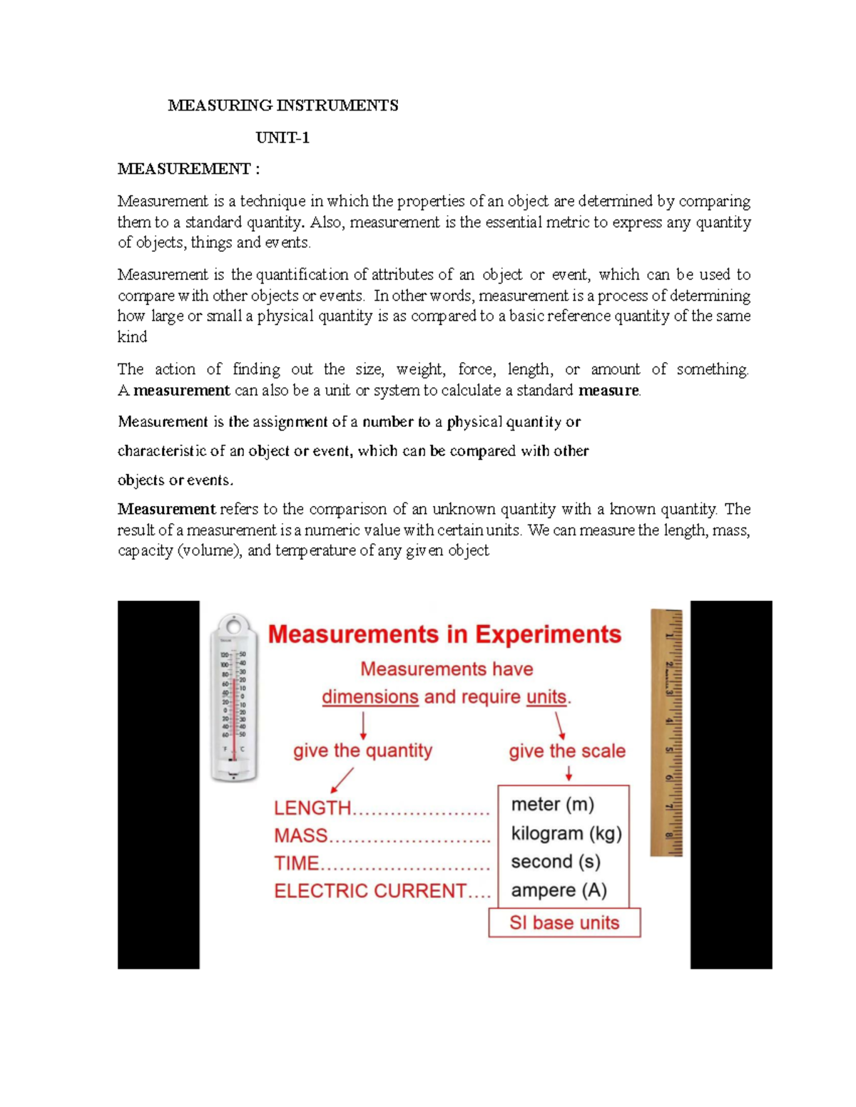 UNIT-1 MI: Comprehensive Overview of Measurement Techniques and ...