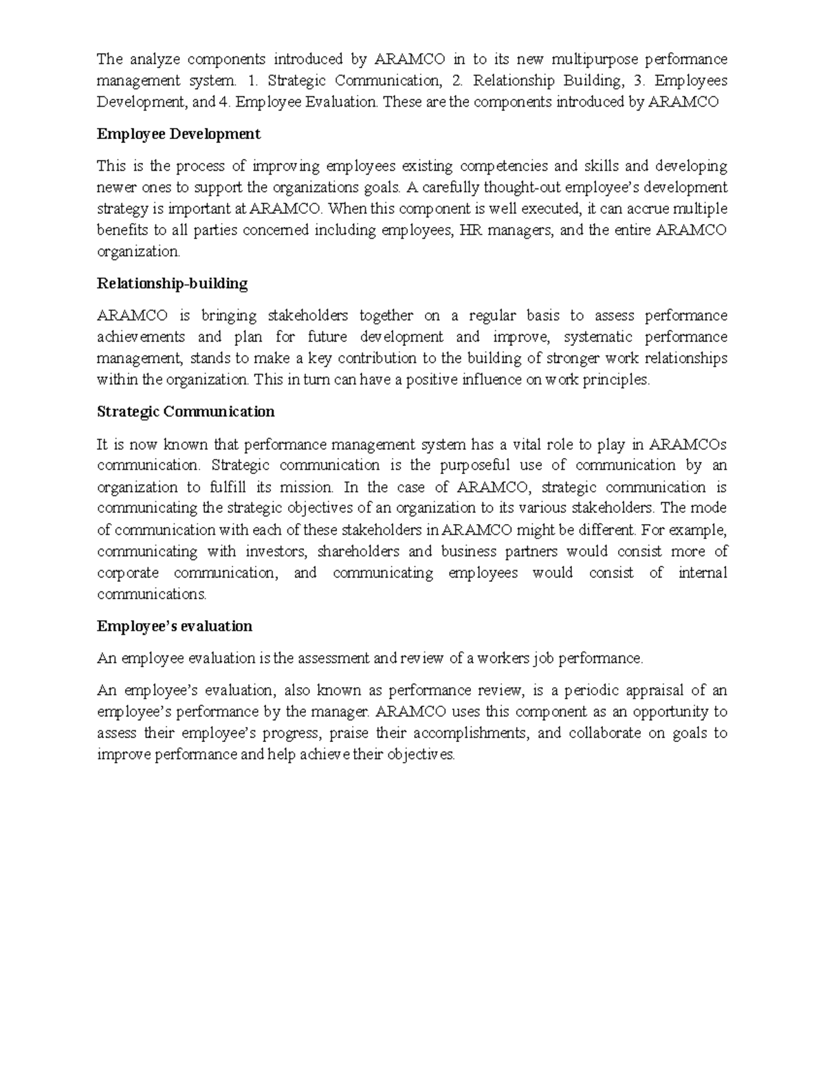 ARAMCO Performance Management System Analysis and Components - Studocu