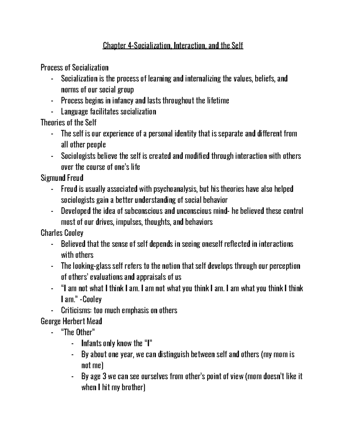 Sociology 9: Chapter 4 - Socialization, Interaction, and the Self - Studocu