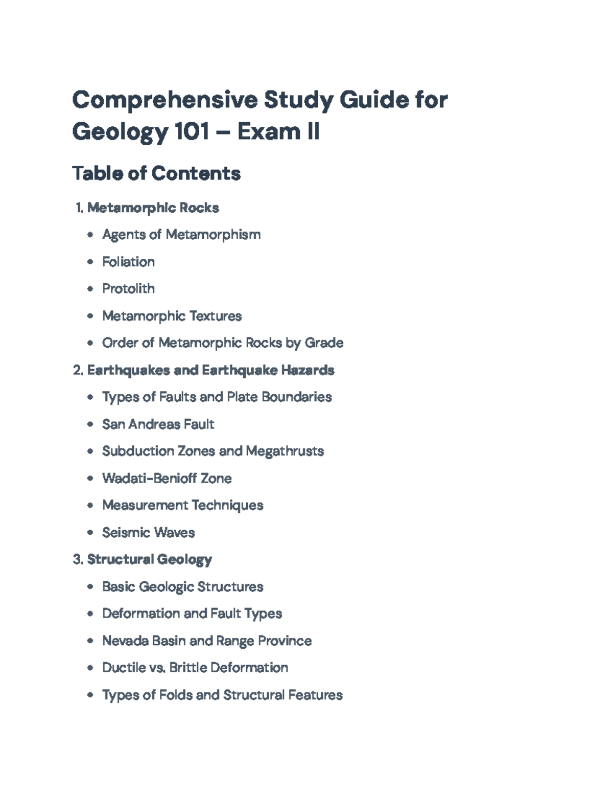 Geology 101 – Comprehensive Study Guide for Exam II - Comprehensive ...