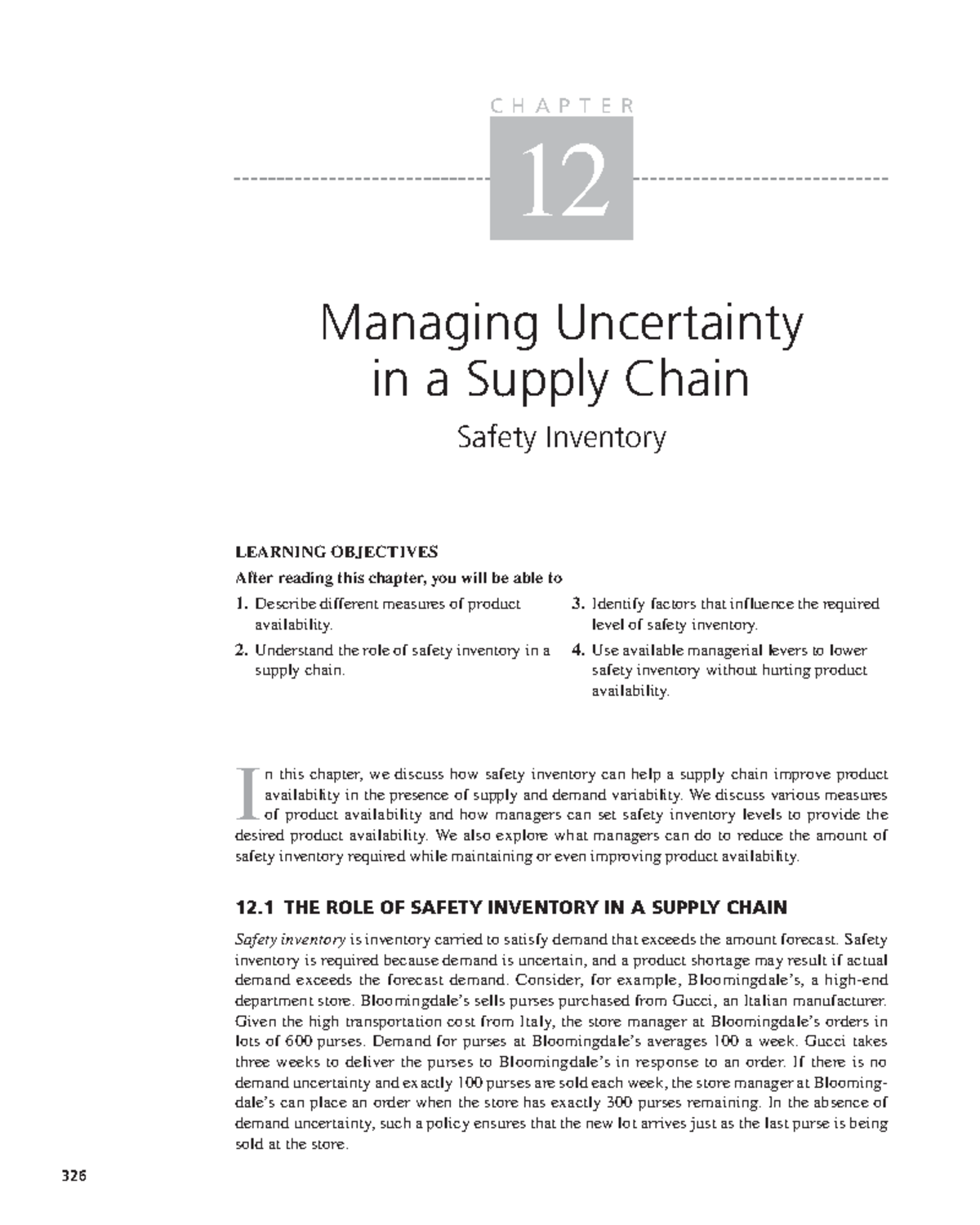 Chapter 12: Managing Uncertainty in Supply Chain Safety Inventory (SCM ...