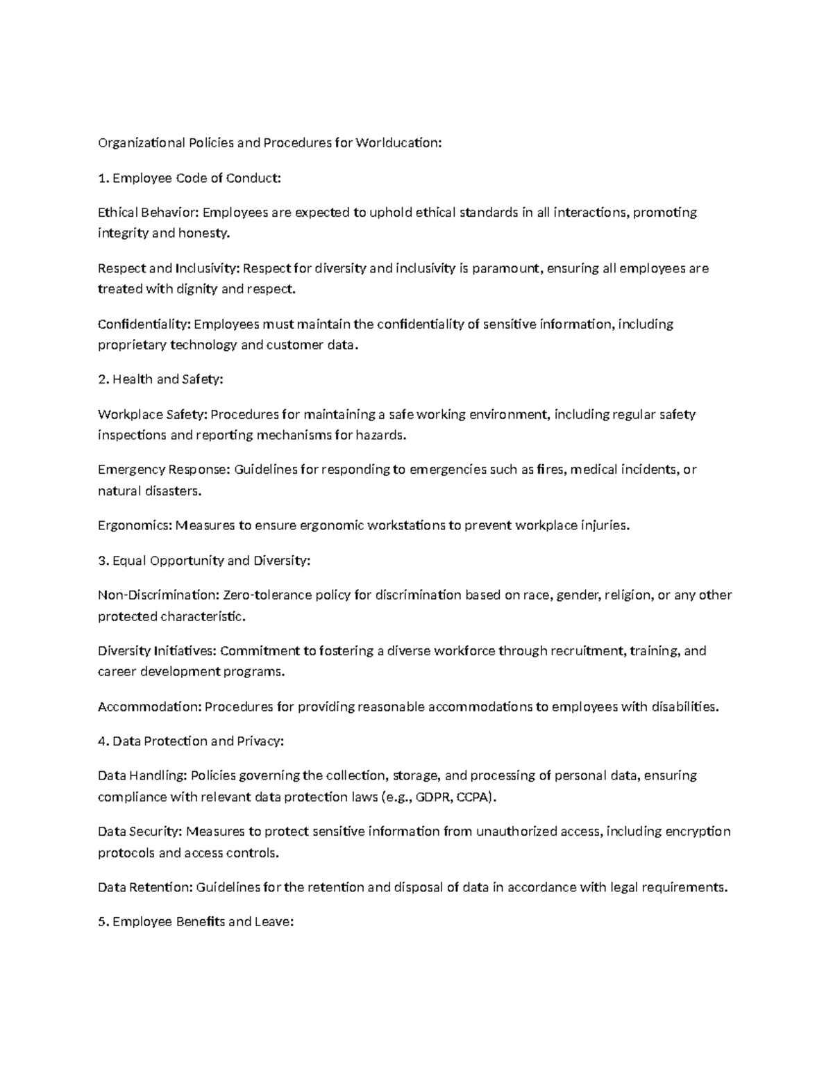 Organizational Policies & Procedures for Worlducation: A Comprehensive ...