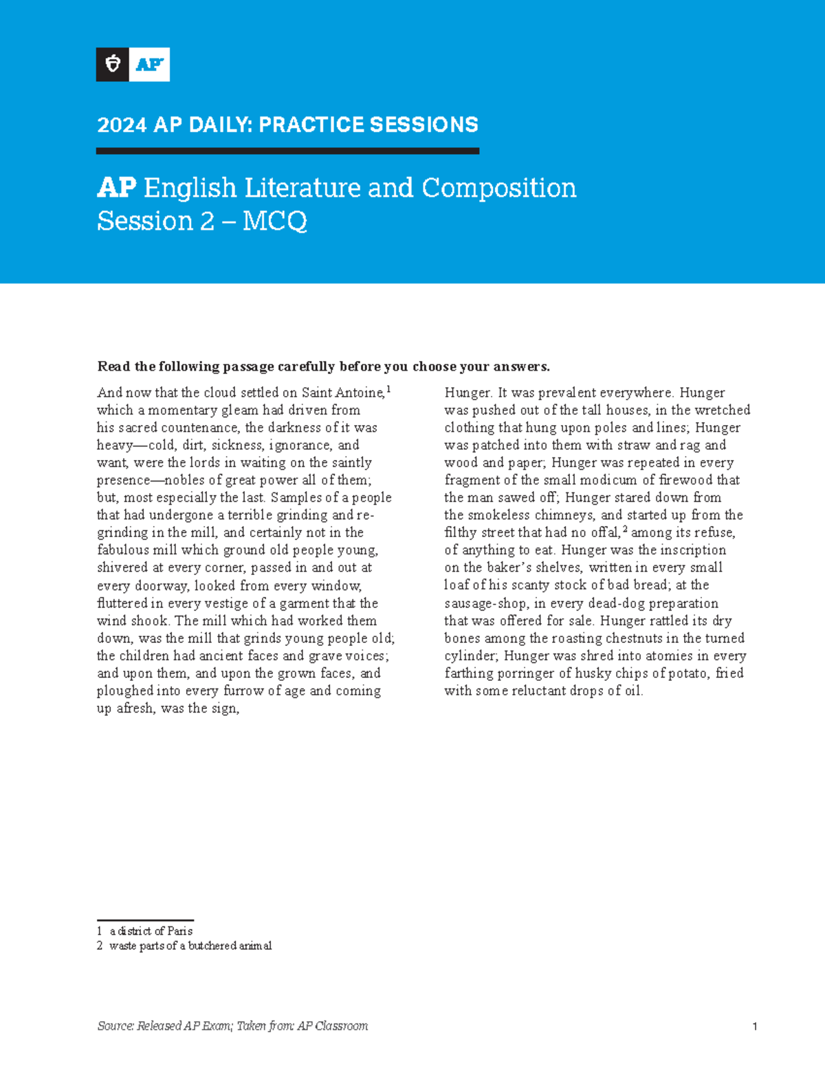 AP English Literature & Composition (Session 2) MCQ Worksheet - Studocu