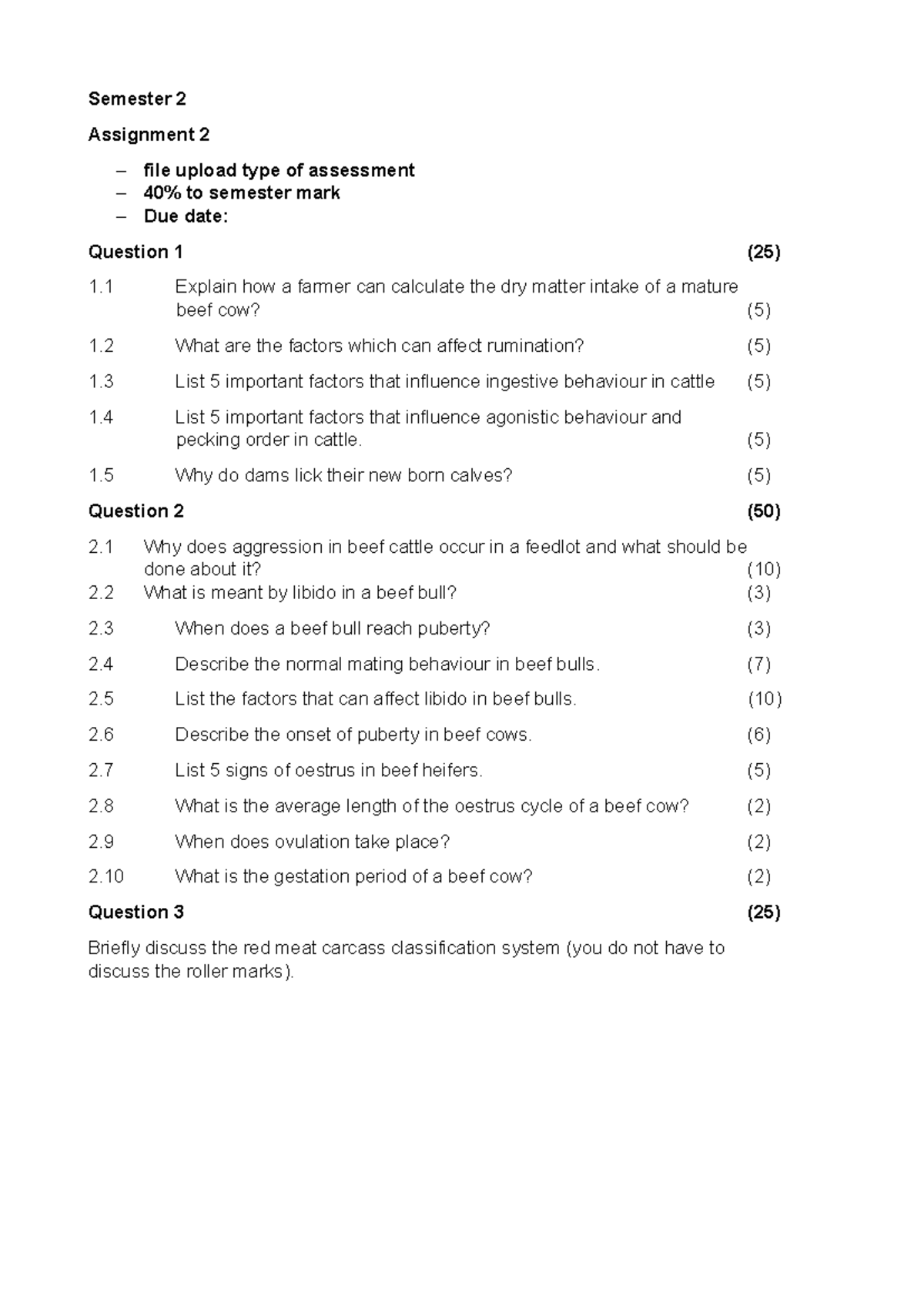 ASA3703 Semester 2 Assignment 2: Beef Cattle Management Insights - Studocu