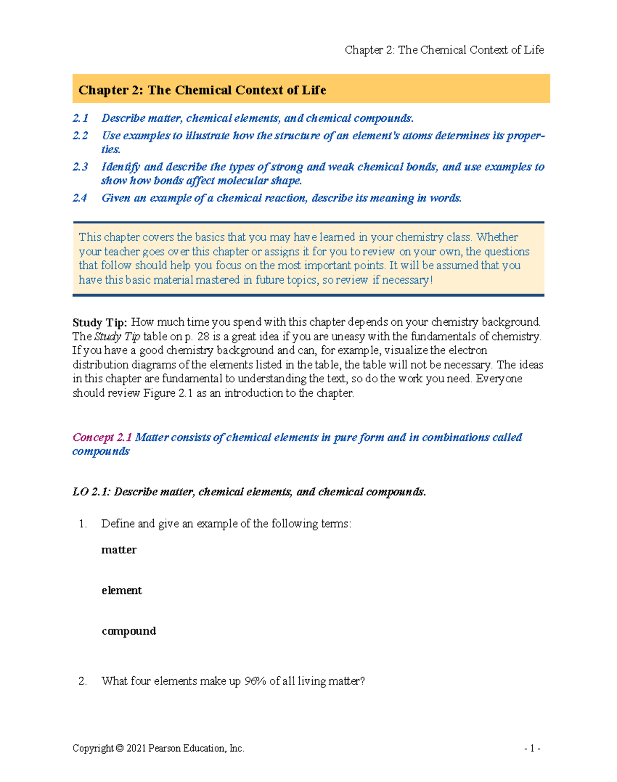 Chapter 2 Reading Guide: The Chemical Context of Life - Studocu