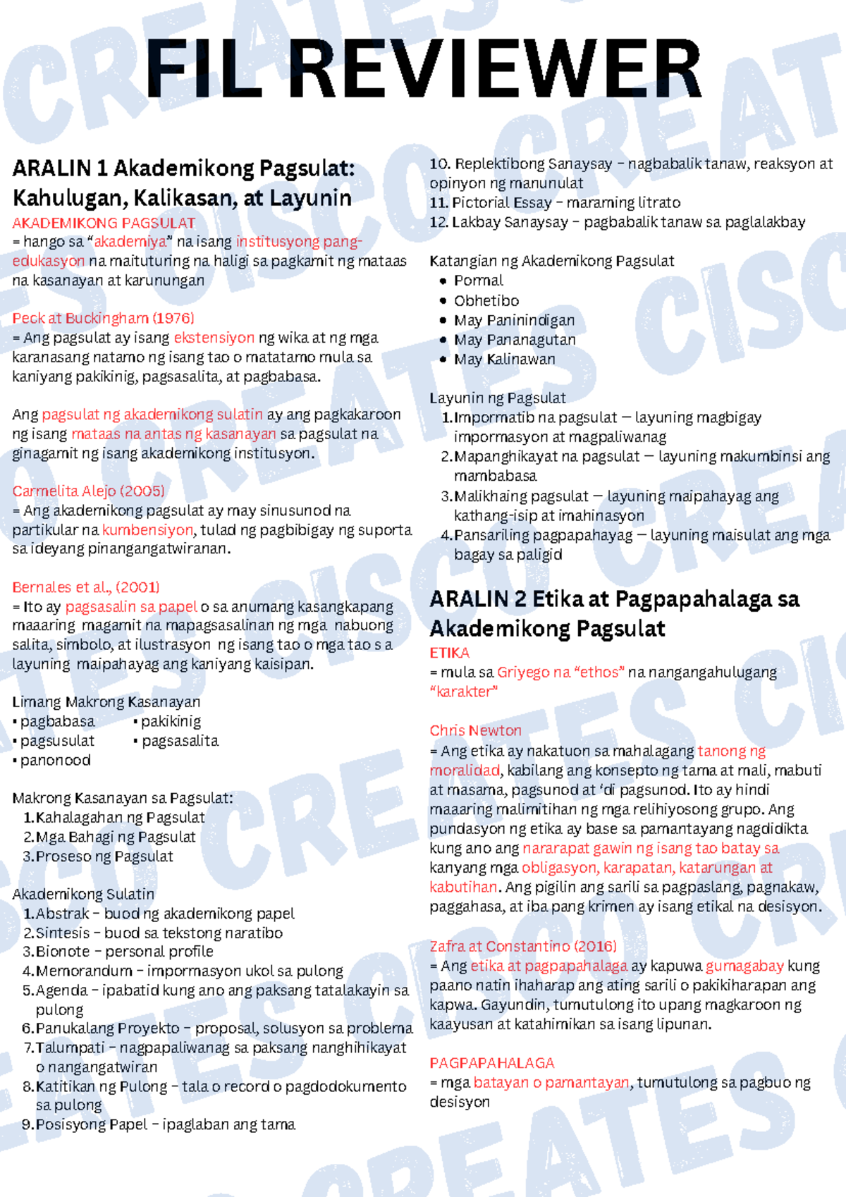 Pagsulat sa Piling Larang: Akademikong Reviewer (SET A) - Studocu