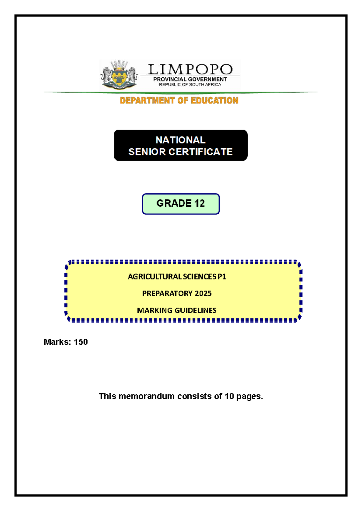 AGRICULTURAL SCIENCES P1 PREPARATORY 2025 MARKING GUIDELINES - Studocu