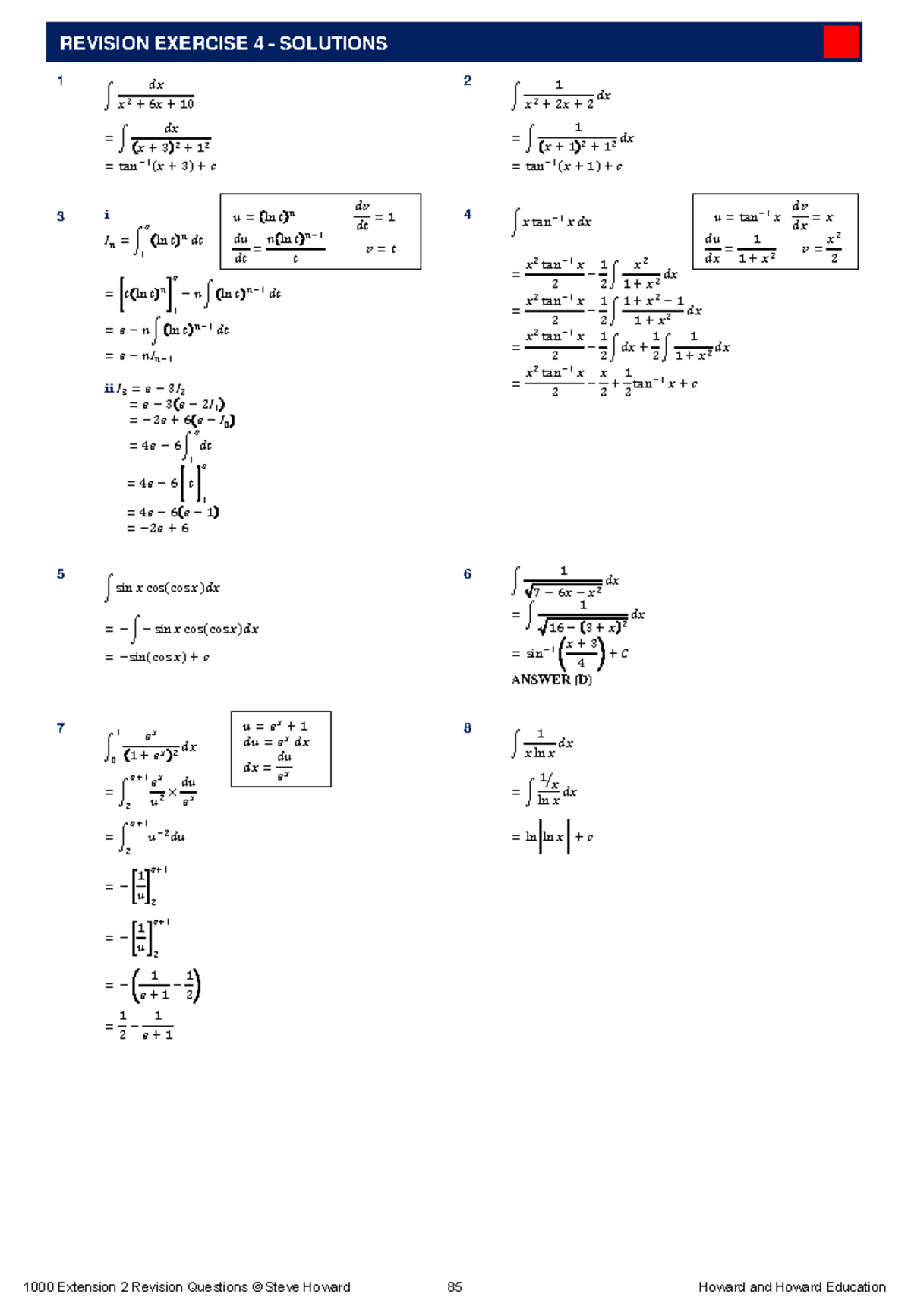 Integration Questions - Worked Solutions - REVISION EXERCISE 4 ...