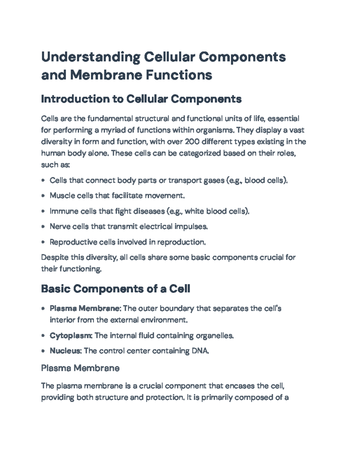 Understanding Cellular Components and Membrane Functions (BIO 101 ...
