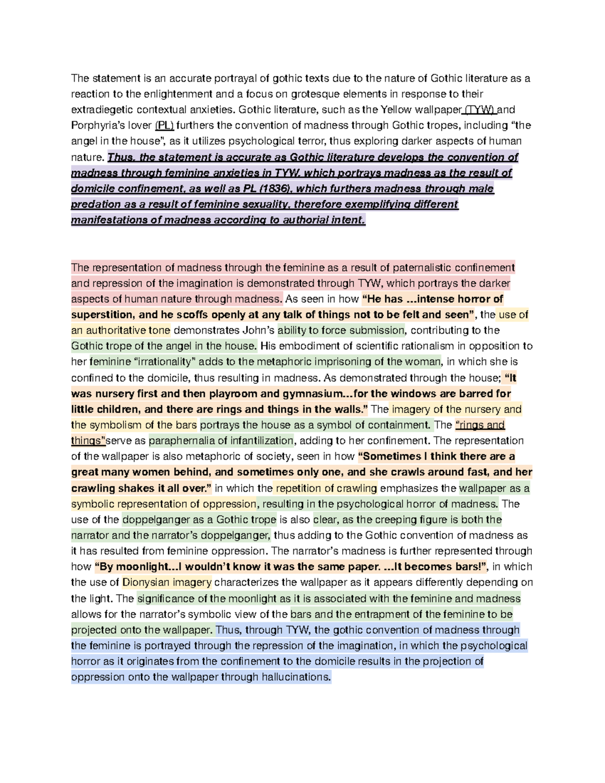 Year 10 Gothic Literature Essay: Madness in TYW and PL - Studocu