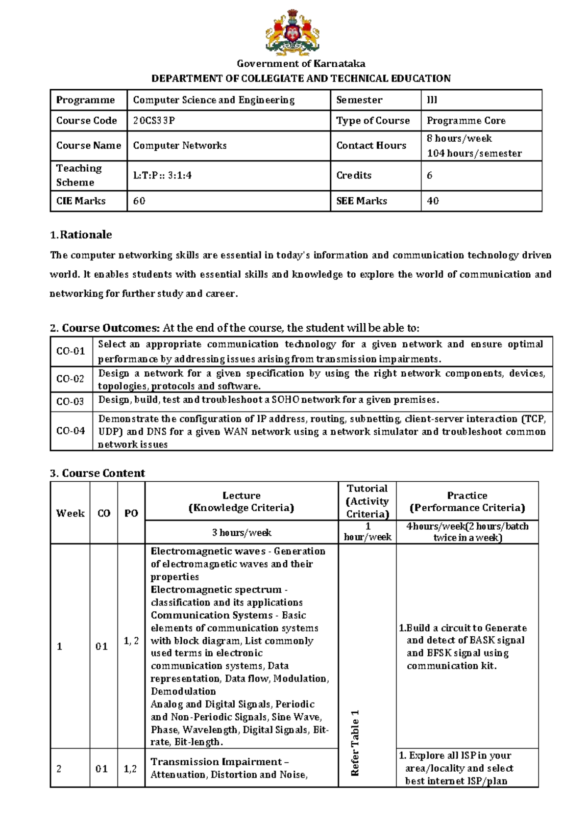 20CS33P Computer Networks Syllabus and Notes for Diploma Students - Studocu