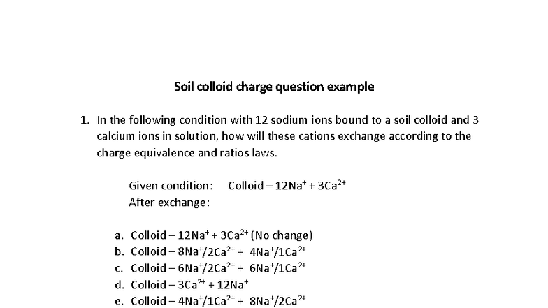 Soil Colloid Charge Exchange Analysis: Cation Ratios Explained - Studocu
