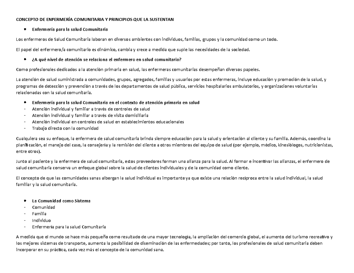 Concepto de atención comunitaria - CONCEPTO DE ENFERMERÍA COMUNITARIA Y PRINCIPIOS QUE LA ...