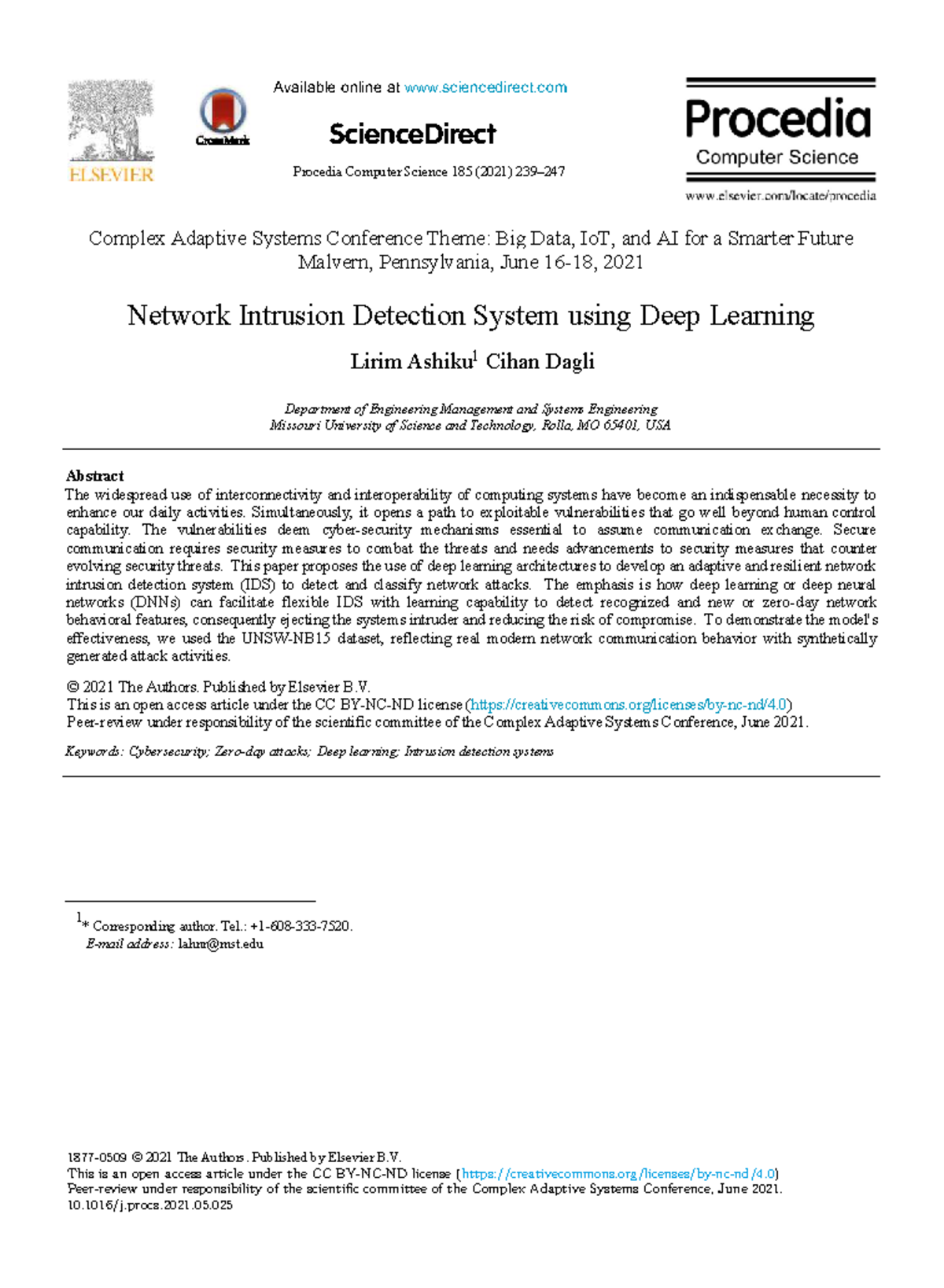 Network Intrusion Detection System Using Deep Learning (CS 185) - Studocu