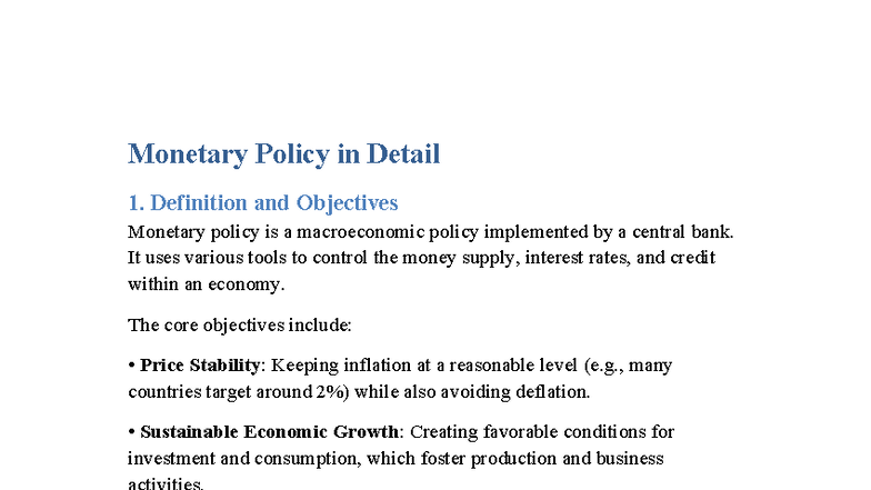Monetary Policy Overview: Tools, Objectives, and Types - Studocu