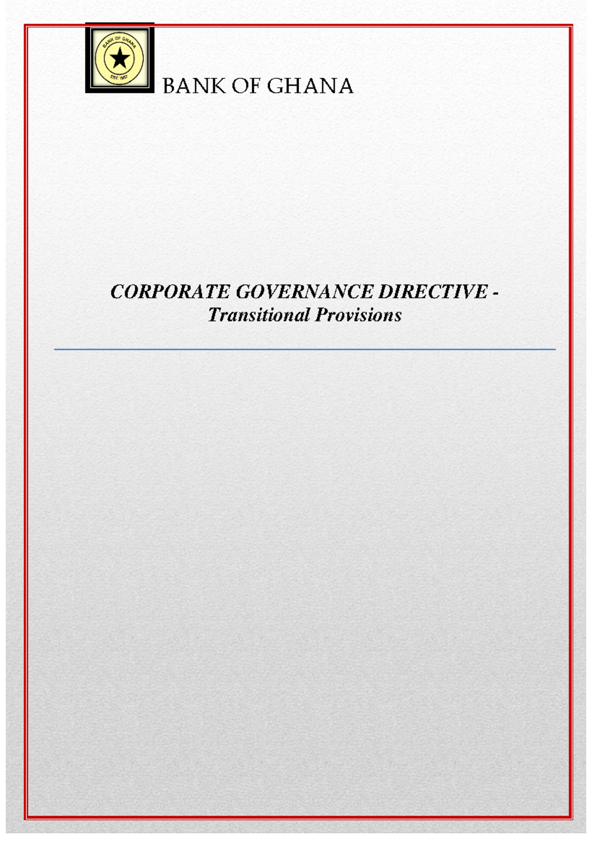 Corporate Governance Directive - Transitional Provisions - BANK OF ...