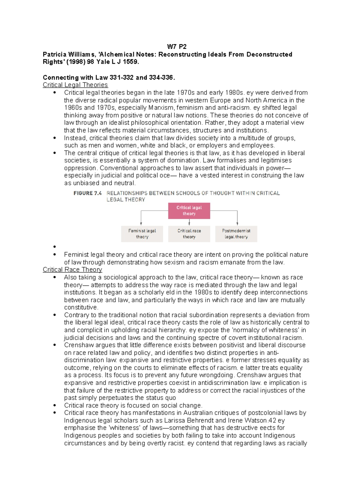 W7 P2 - Class Notes on Critical Legal Theories and Race Law - Studocu