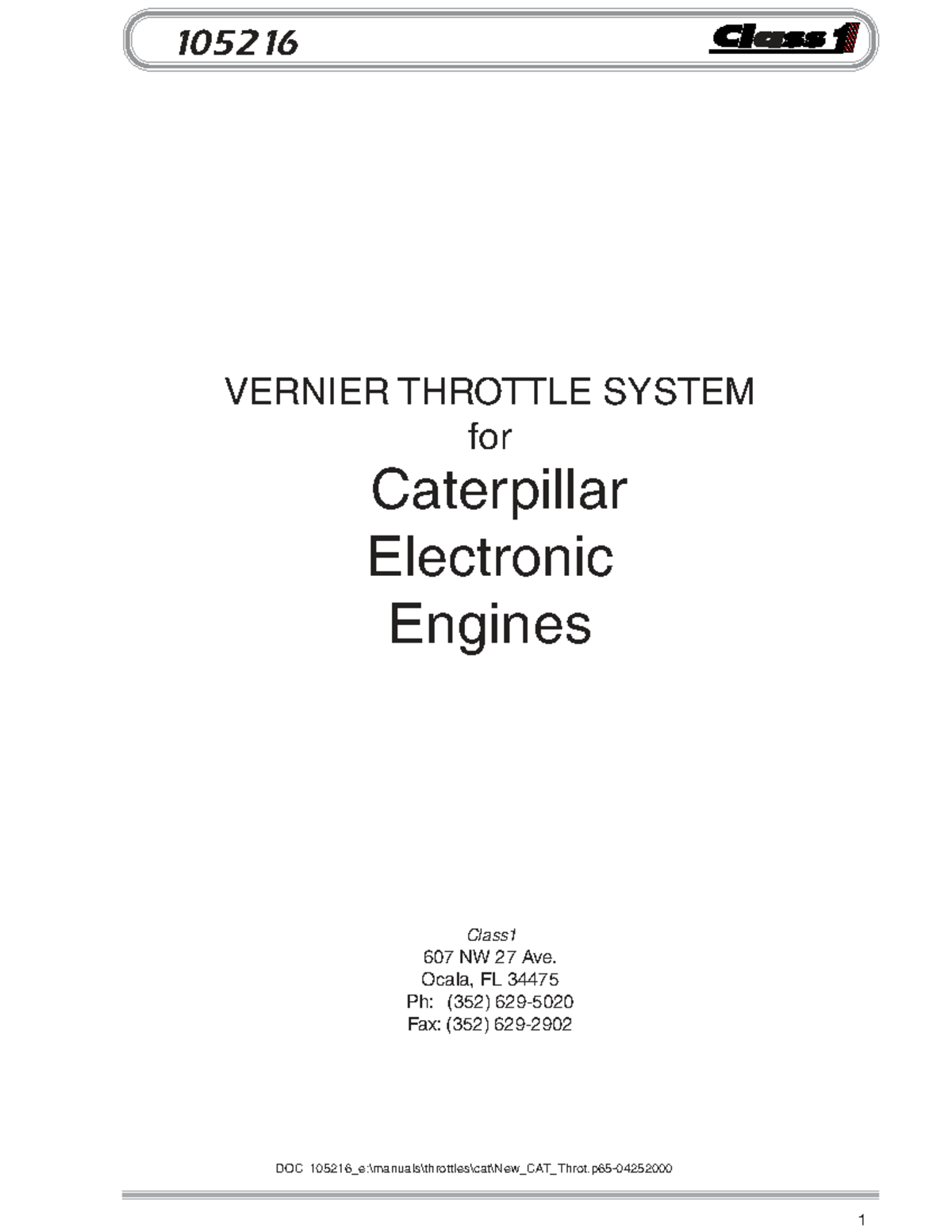 105216 Vernier Throttle Interface for Caterpillar Engines - Studocu