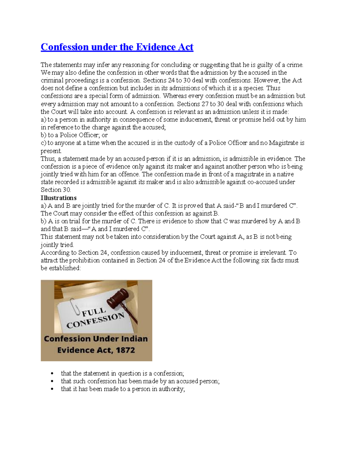 Confession Under the Evidence Act: Key Sections and Types Explained ...