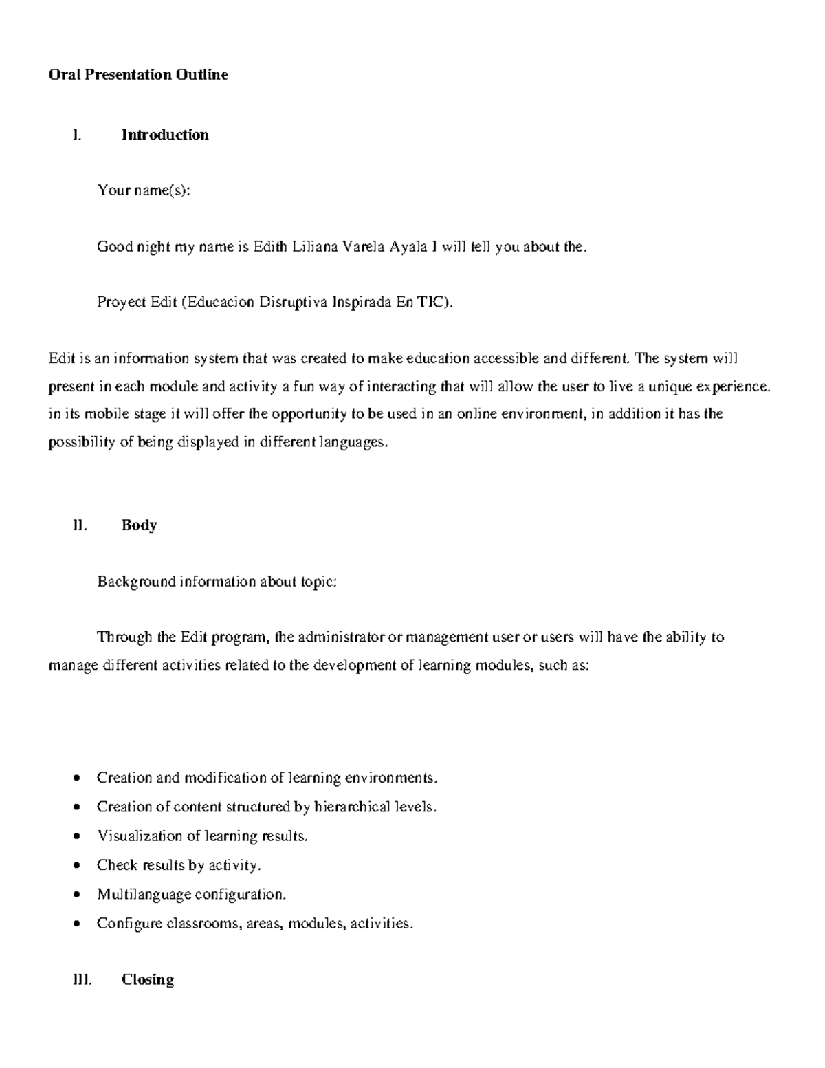 AP08 AA9 EV06 Formato Oral Presentation Outline - Oral Presentation ...