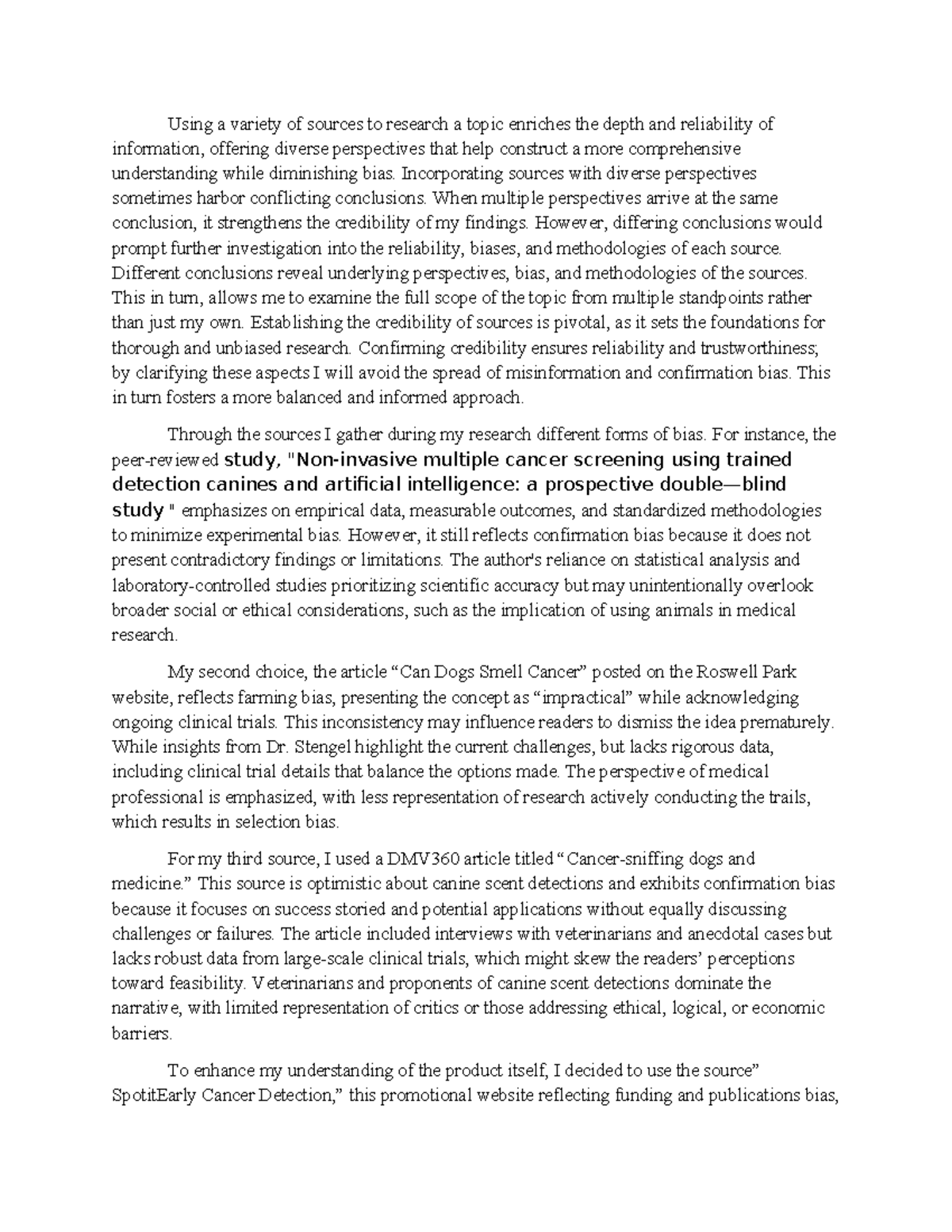 Sci-260 Assignment 2-2: Analyzing Bias in Cancer Detection Research ...