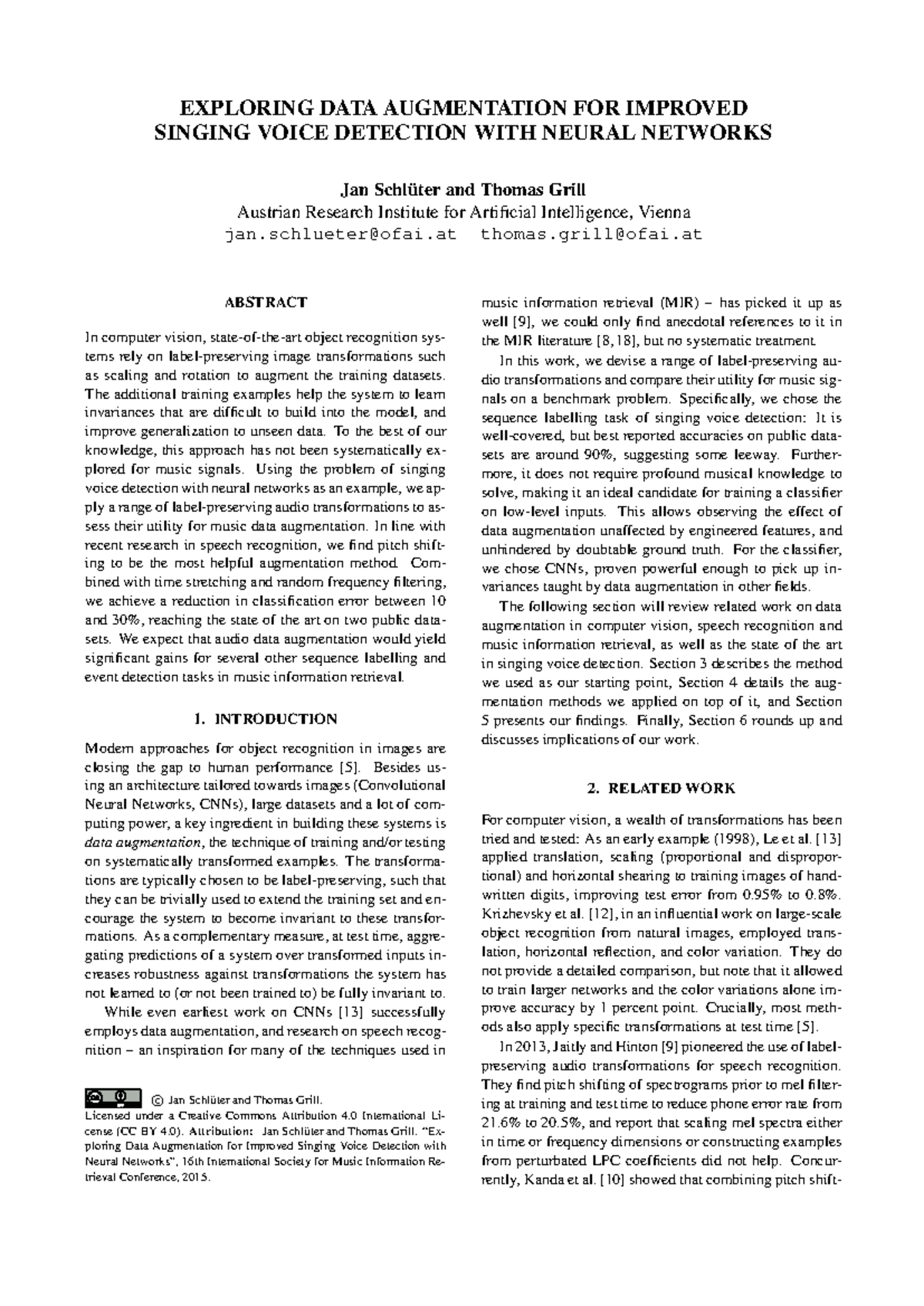 2015 ismir - Fake - EXPLORING DATA AUGMENTATION FOR IMPROVED SINGING VOICE DETECTION WITH NEURAL ...