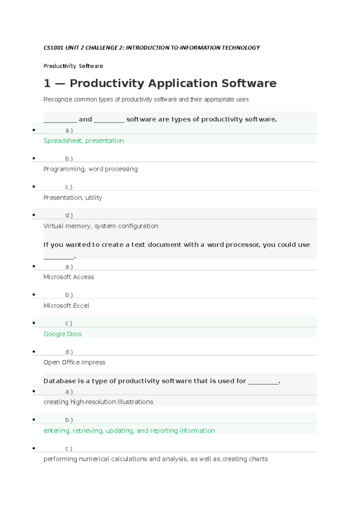 CS1001 UNIT 2 Challenge 2 - CS1001 UNIT 2 CHALLENGE 2: INTRODUCTION TO INFORMATION TECHNOLOGY ...