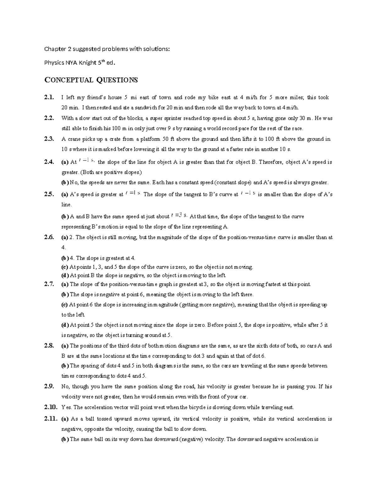 Chapter 2 Suggested Problems & Solutions: Physics NYA Knight 5th Ed ...