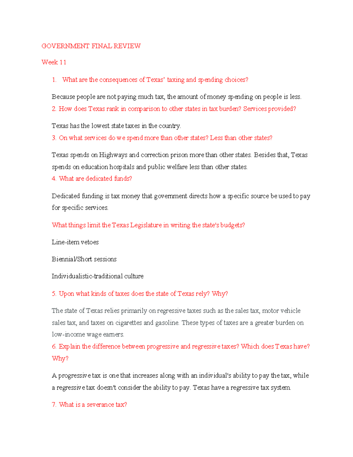 GOVT 101 FINAL REVIEW: Taxation, Education, and Criminal Justice in ...