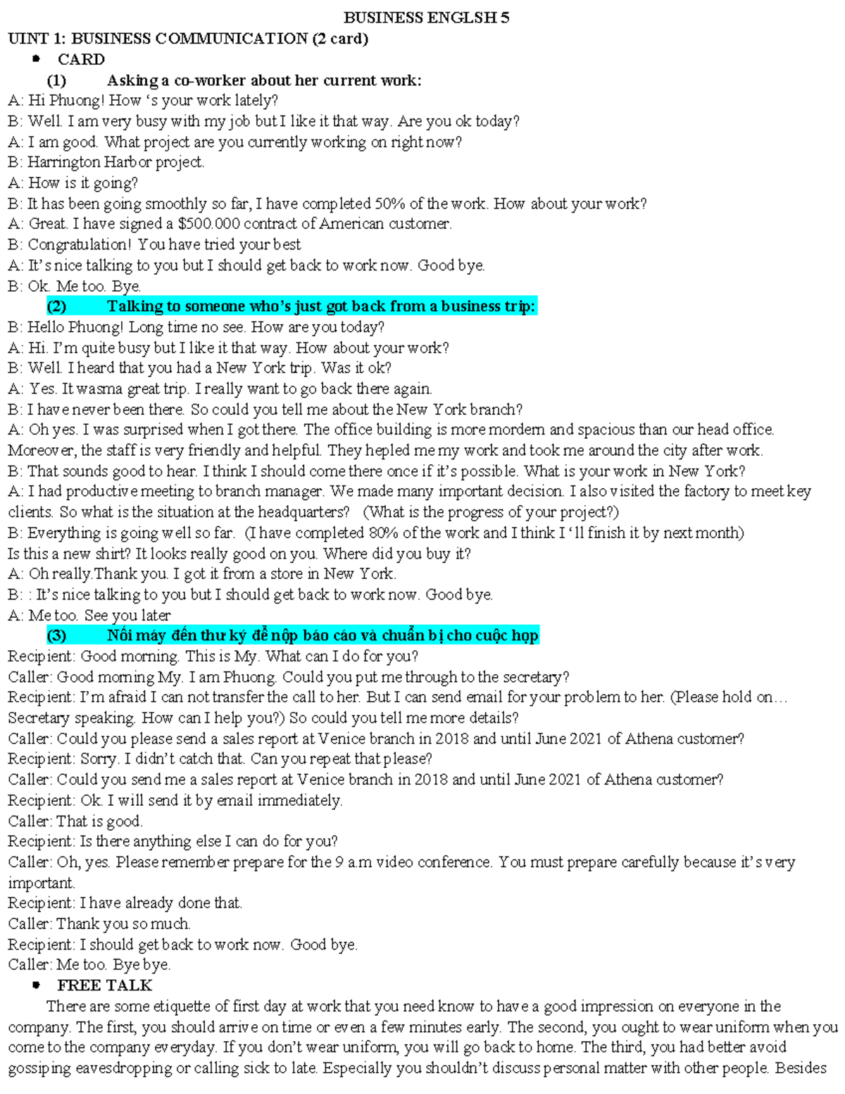 BUSINESS ENGLISH 5: COMMUNICATION, CORRESPONDENCE, AND NEGOTIATION ...