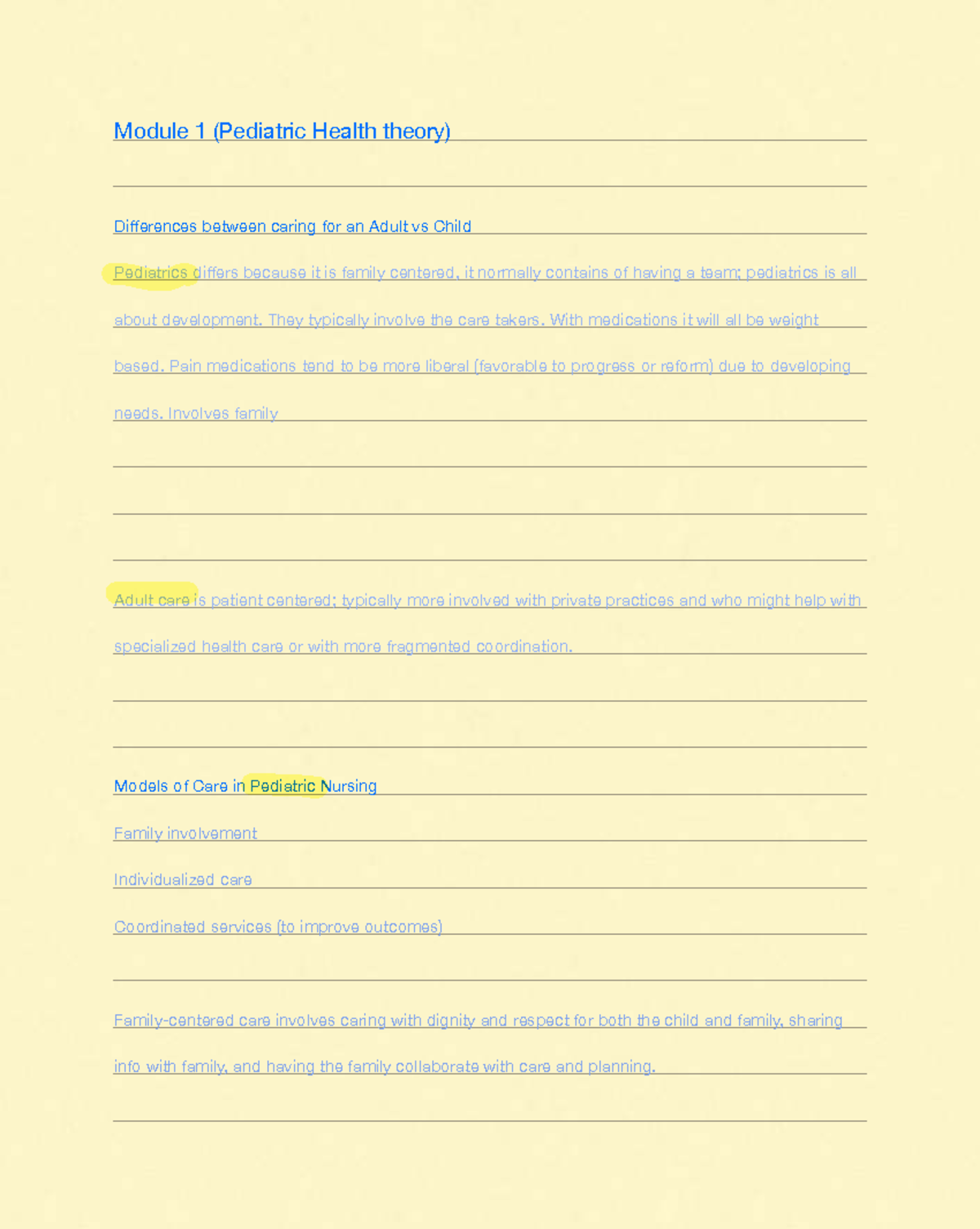 PEDS 101: Module 1 - Pediatric vs Adult Care Differences - Studocu